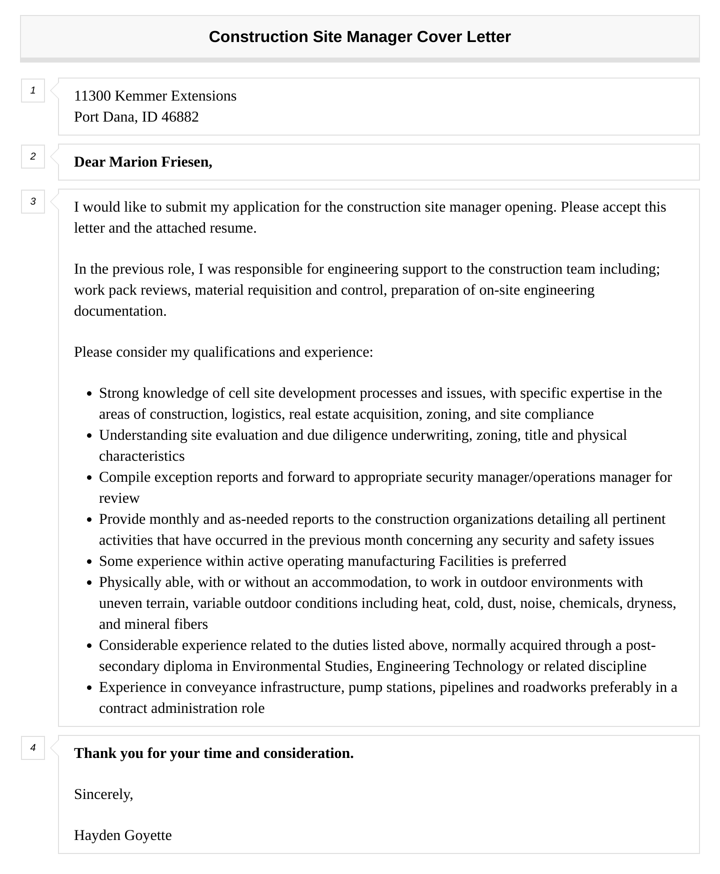 Construction Site Manager Cover Letter Velvet Jobs