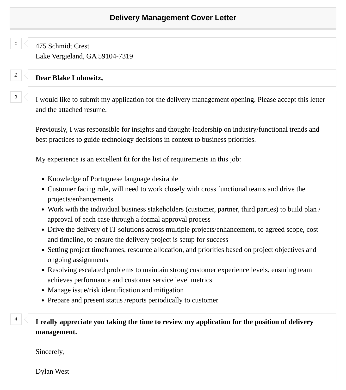 Delivery Management Cover Letter Velvet Jobs