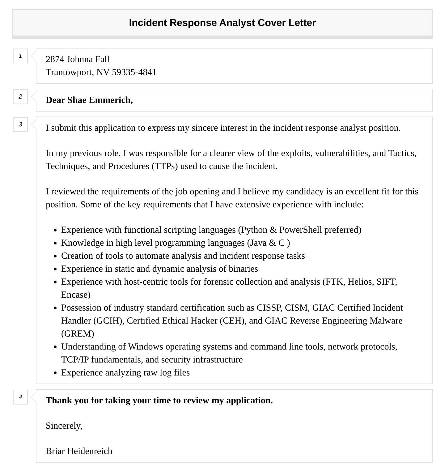 Incident Response Analyst Cover Letter Velvet Jobs