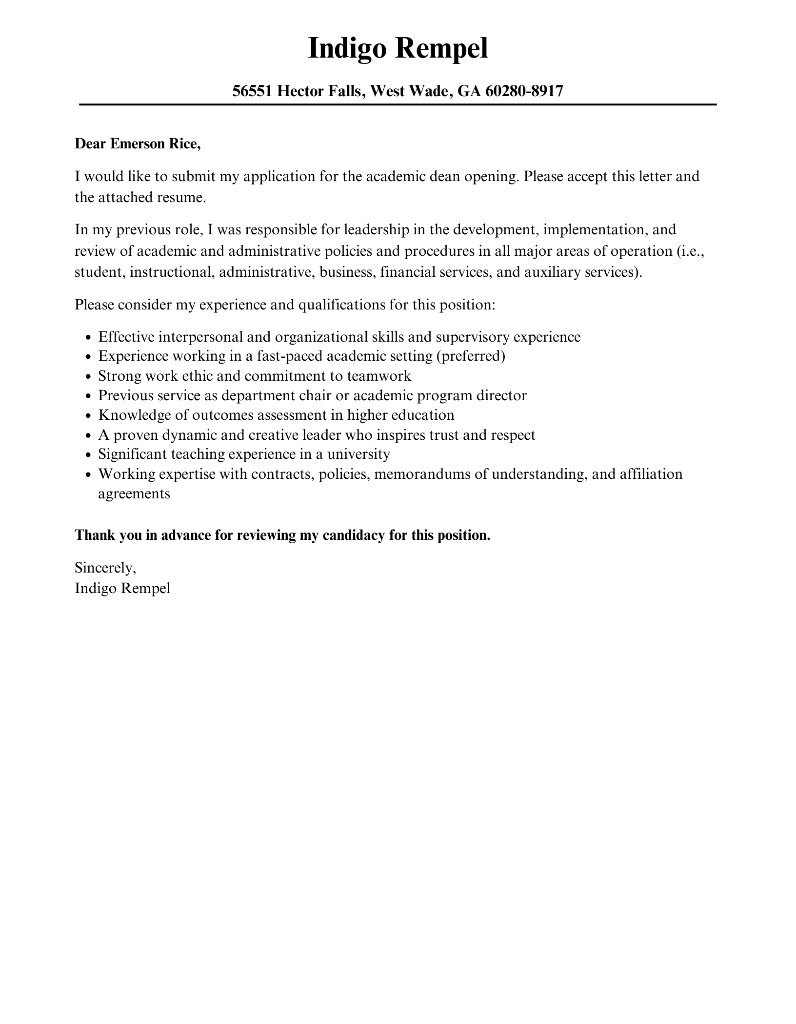 Academic Dean Cover Letter Velvet Jobs