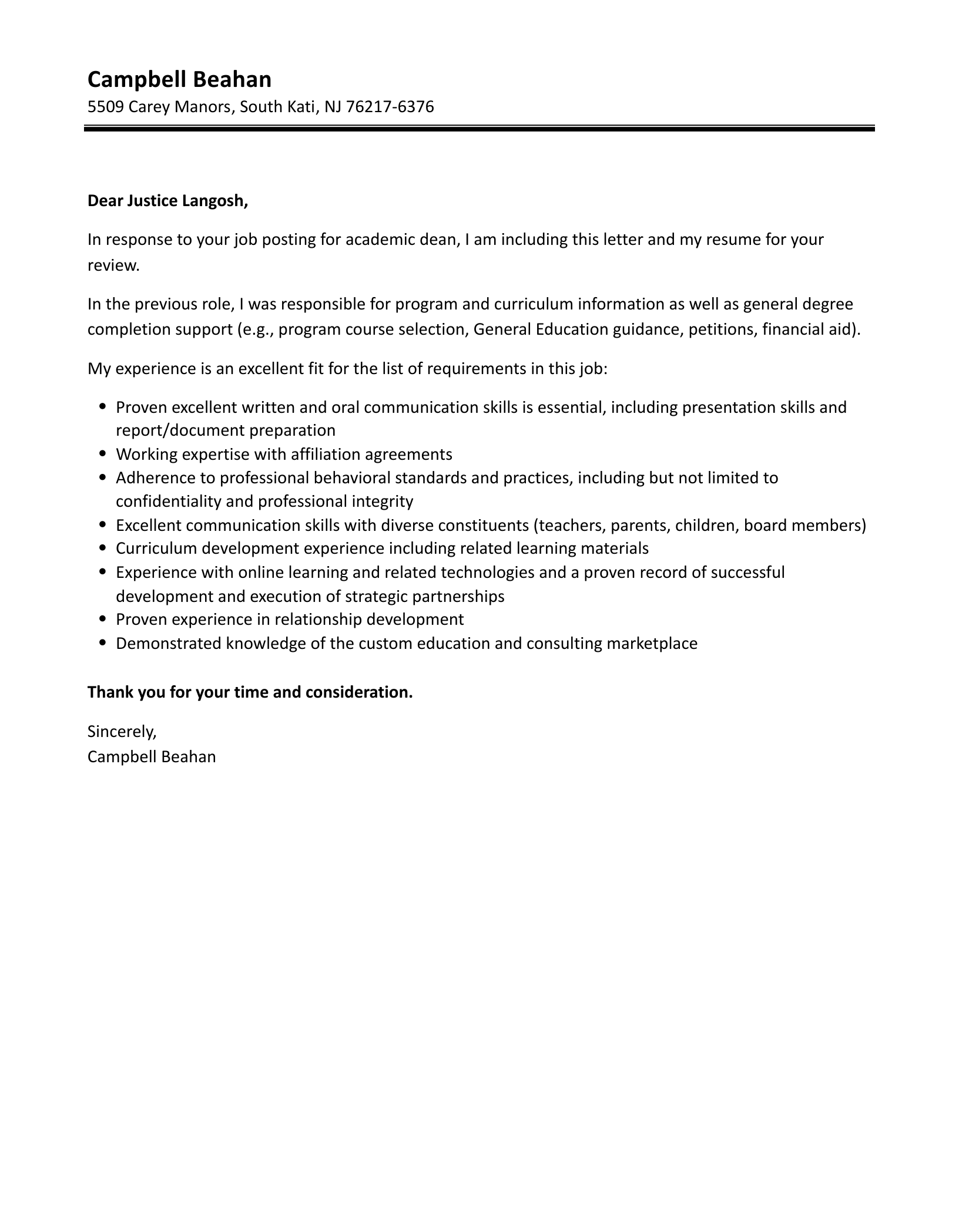 Academic Dean Cover Letter Velvet Jobs
