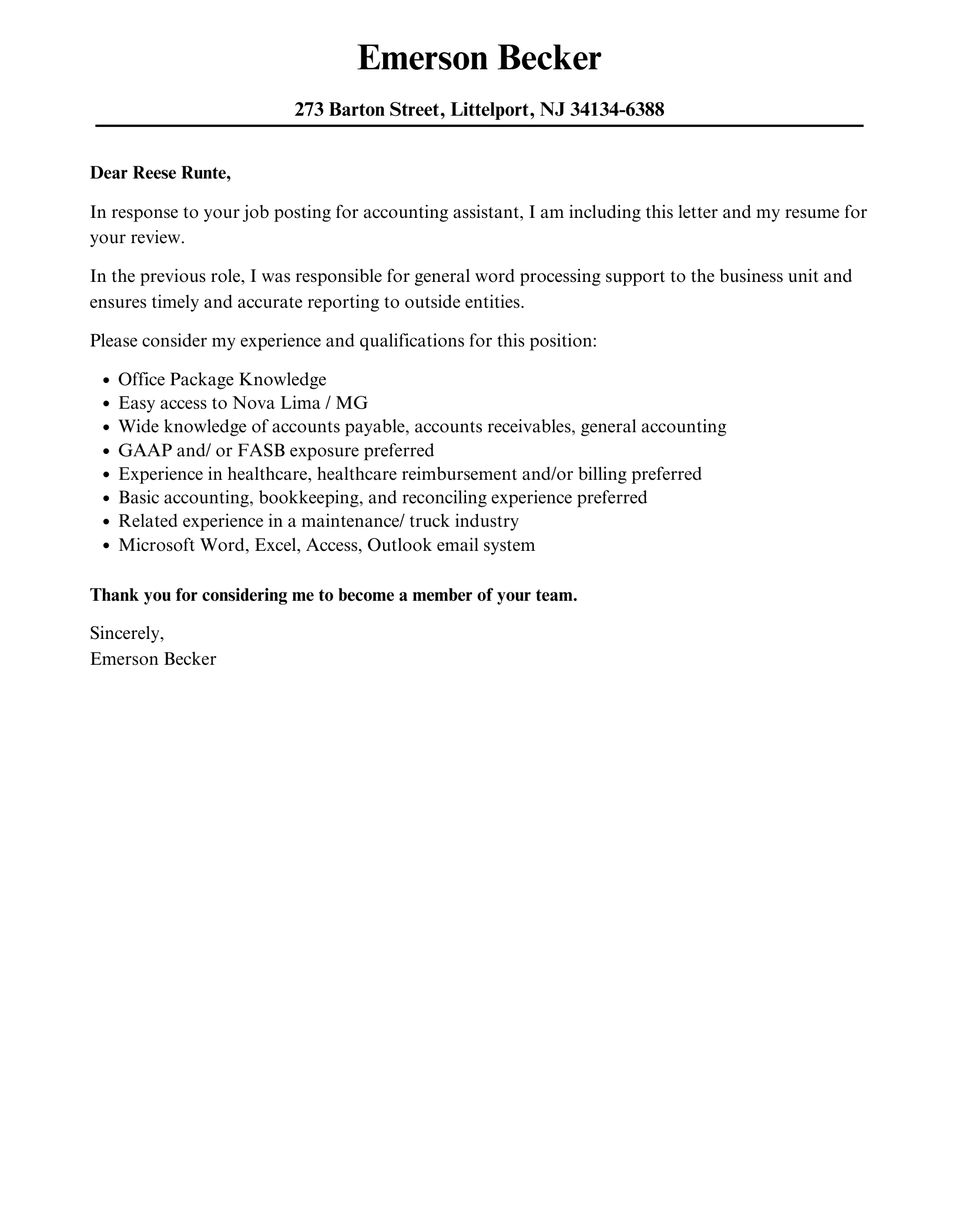 Accounting Assistant Cover Letter Velvet Jobs