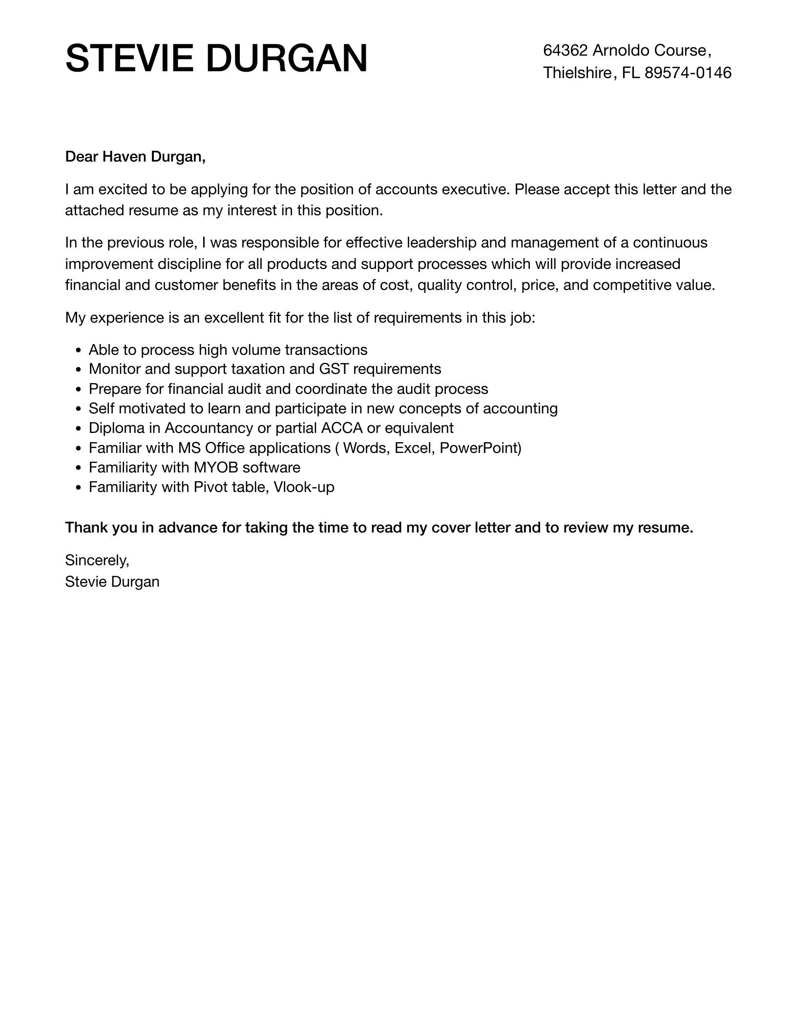 Accounts Executive Cover Letter Velvet Jobs