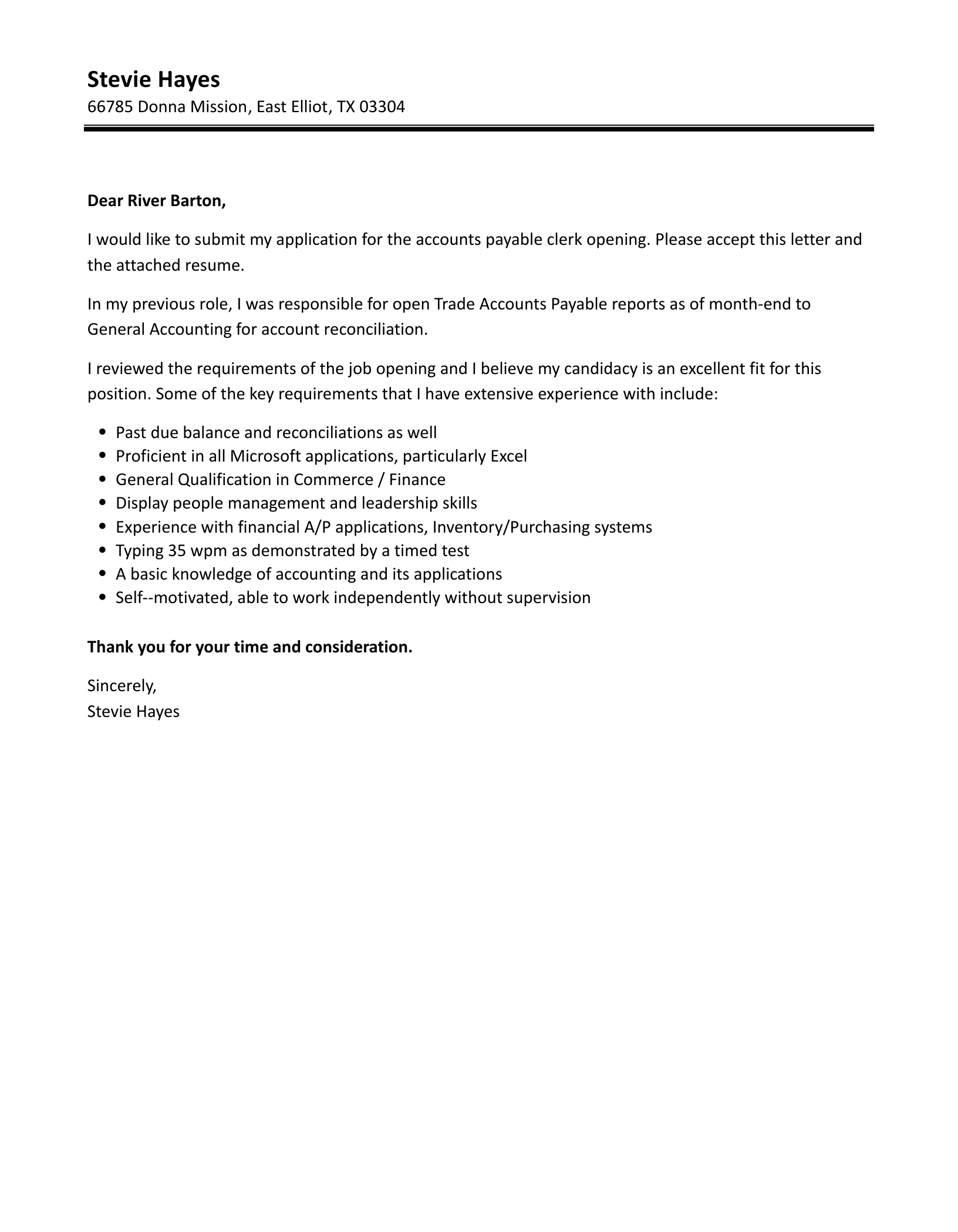 Accounts Payable Clerk Cover Letter Velvet Jobs