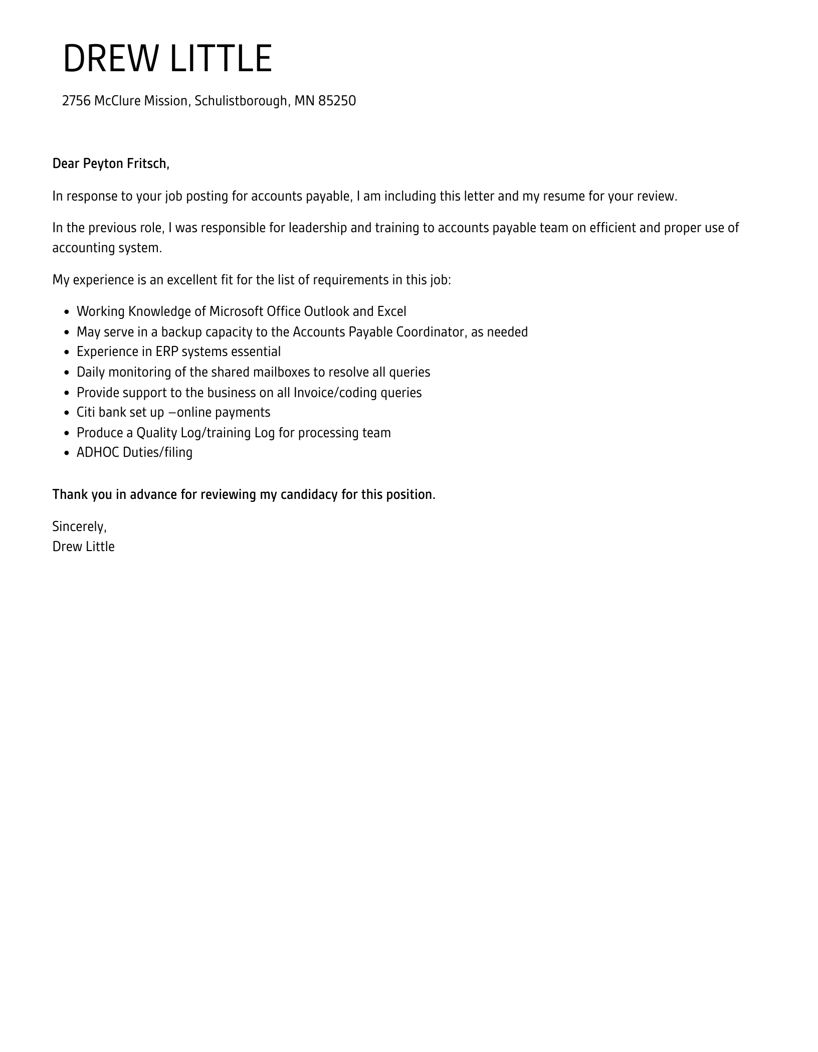 Accounts Payable Cover Letter Example Free Download Vrogue co