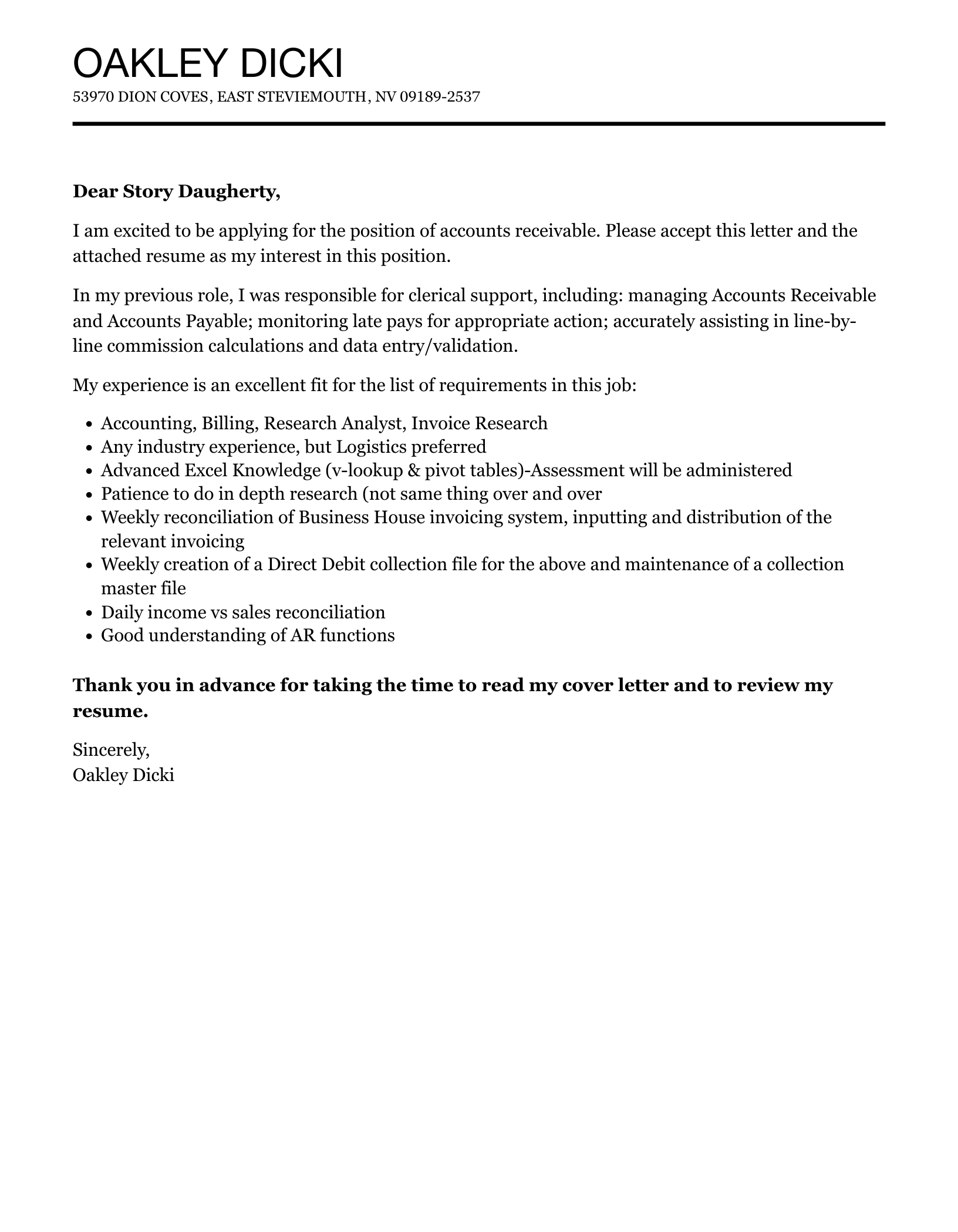 Accounts Receivable Cover Letter Velvet Jobs