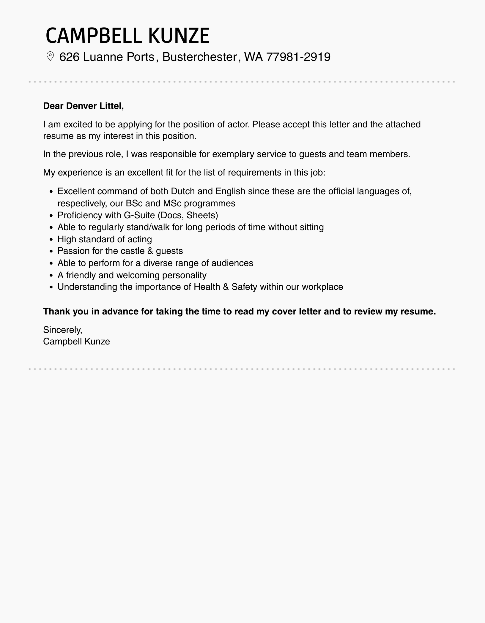 Actor Cover Letter Velvet Jobs