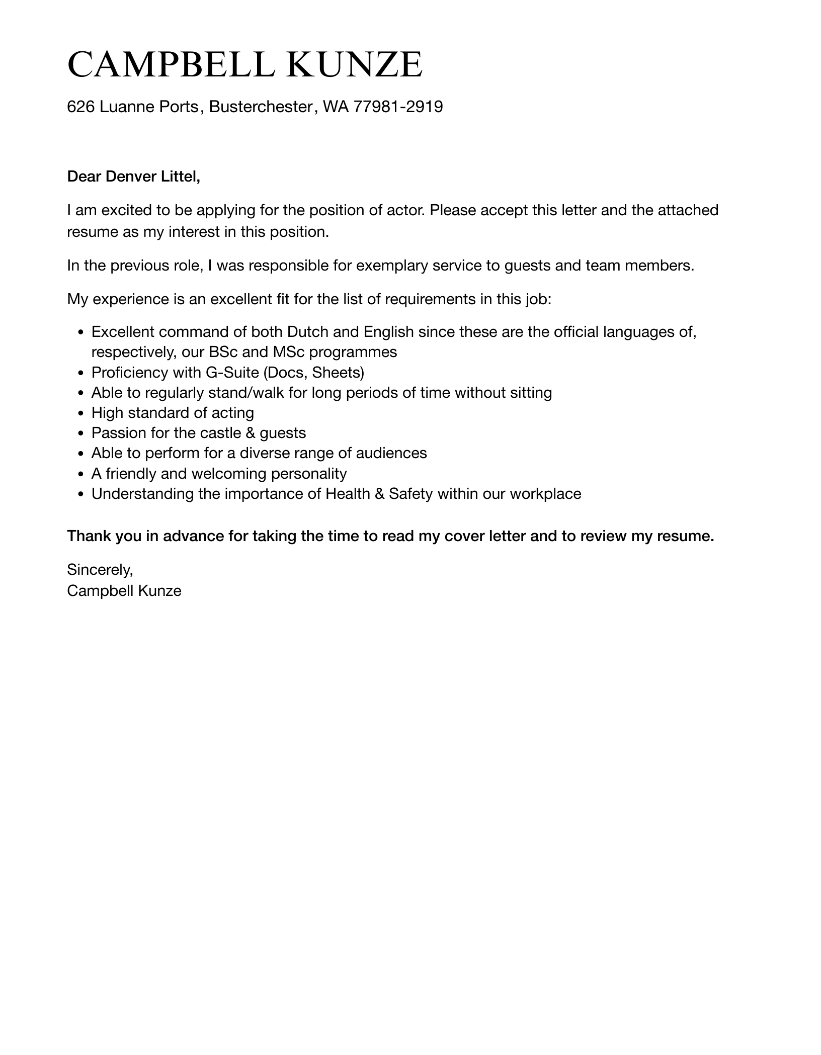 Actor Cover Letter Velvet Jobs