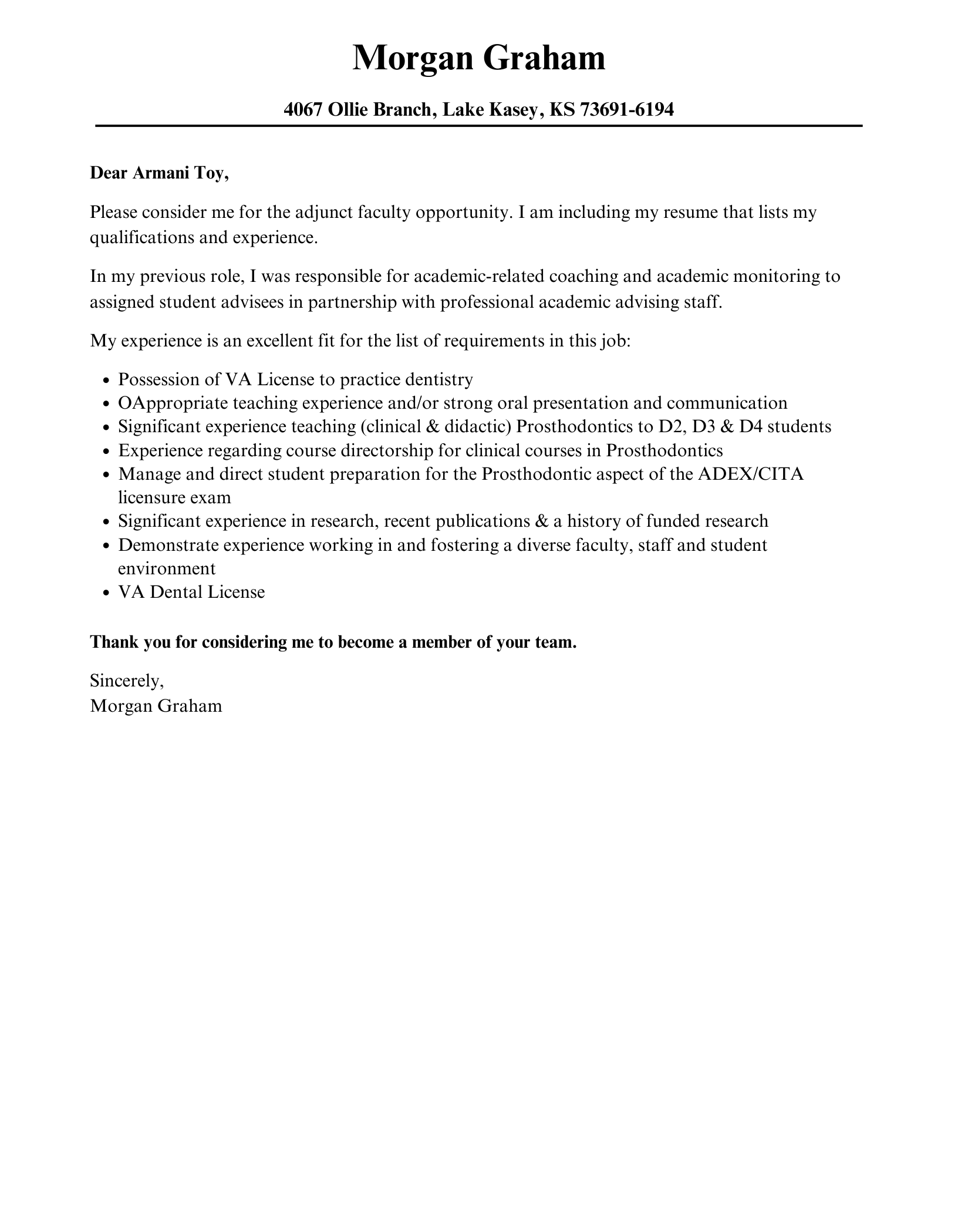 Adjunct Faculty Cover Letter Velvet Jobs
