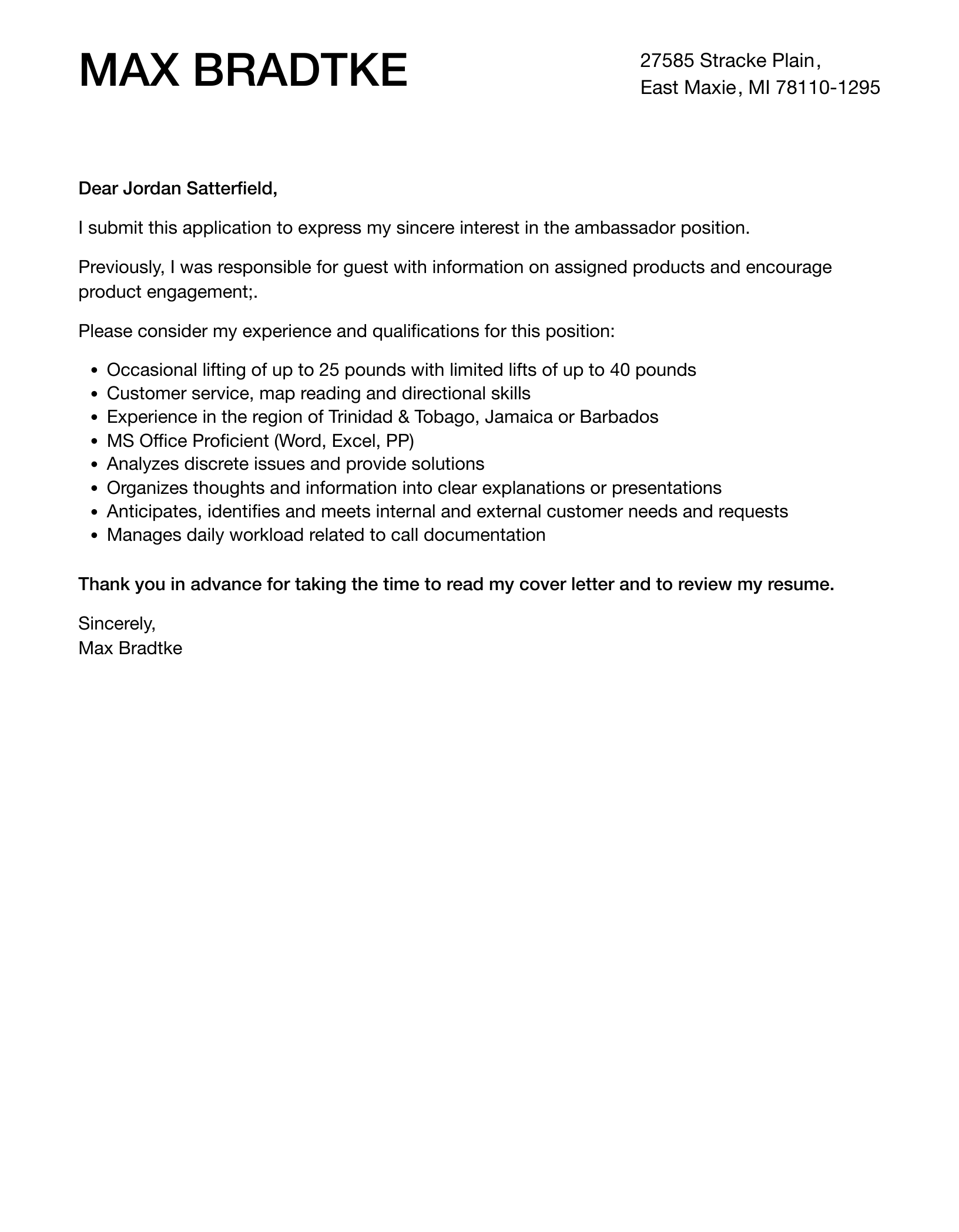 Ambassador Cover Letter Velvet Jobs