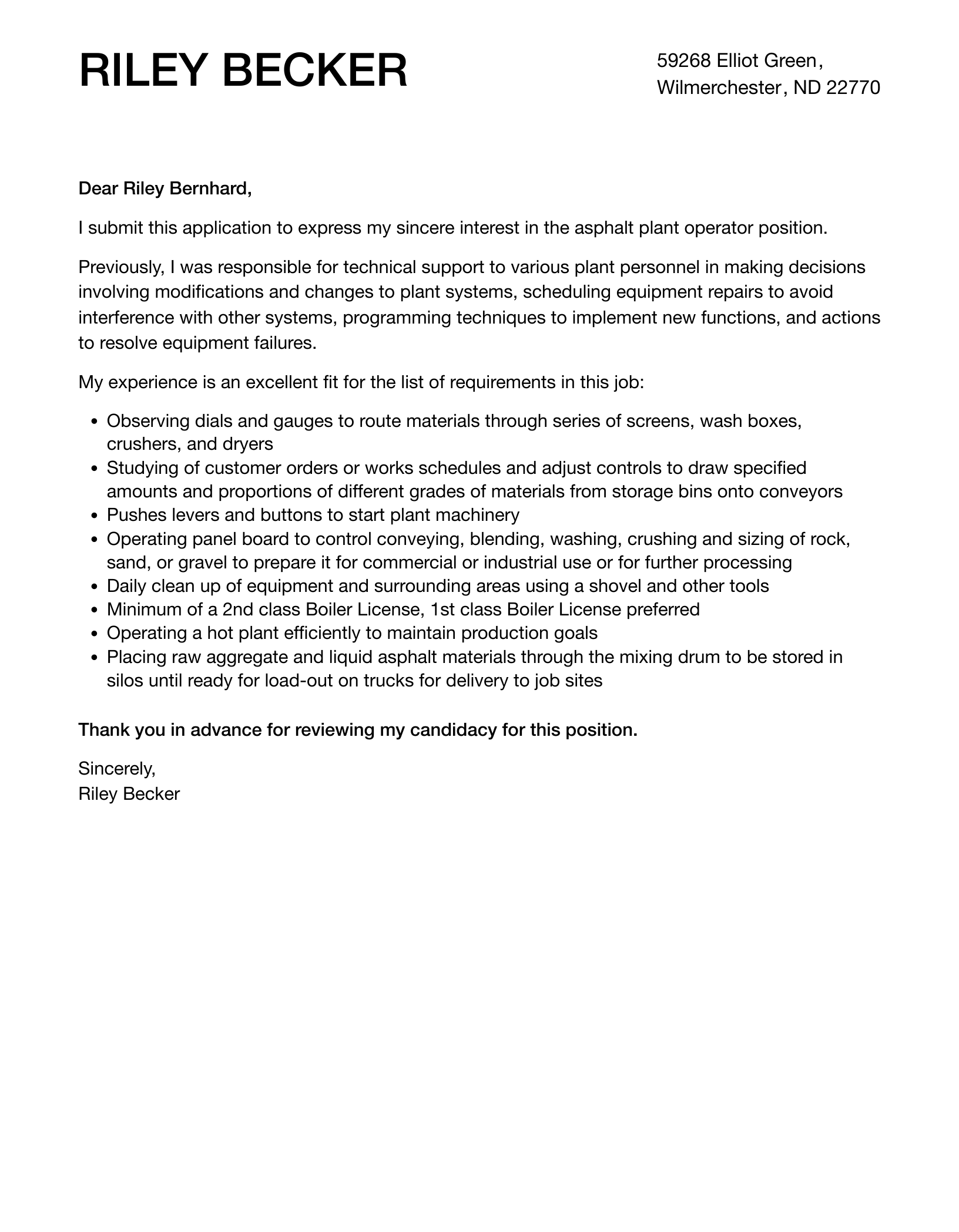 Wastewater Treatment Plant Operator Cover Letter Samples And Templates 