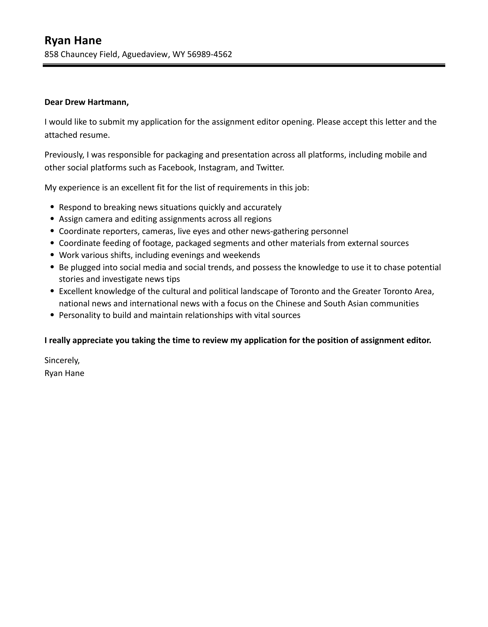 Assignment Editor Cover Letter Velvet Jobs
