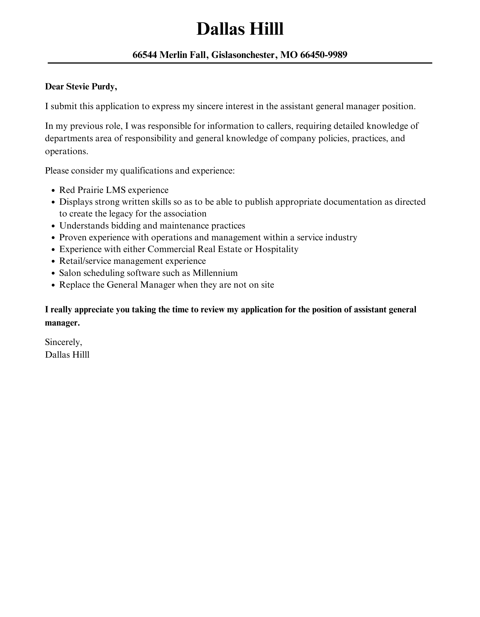  Cover Letter For Assistant Manager Position Free Assistant Manager 