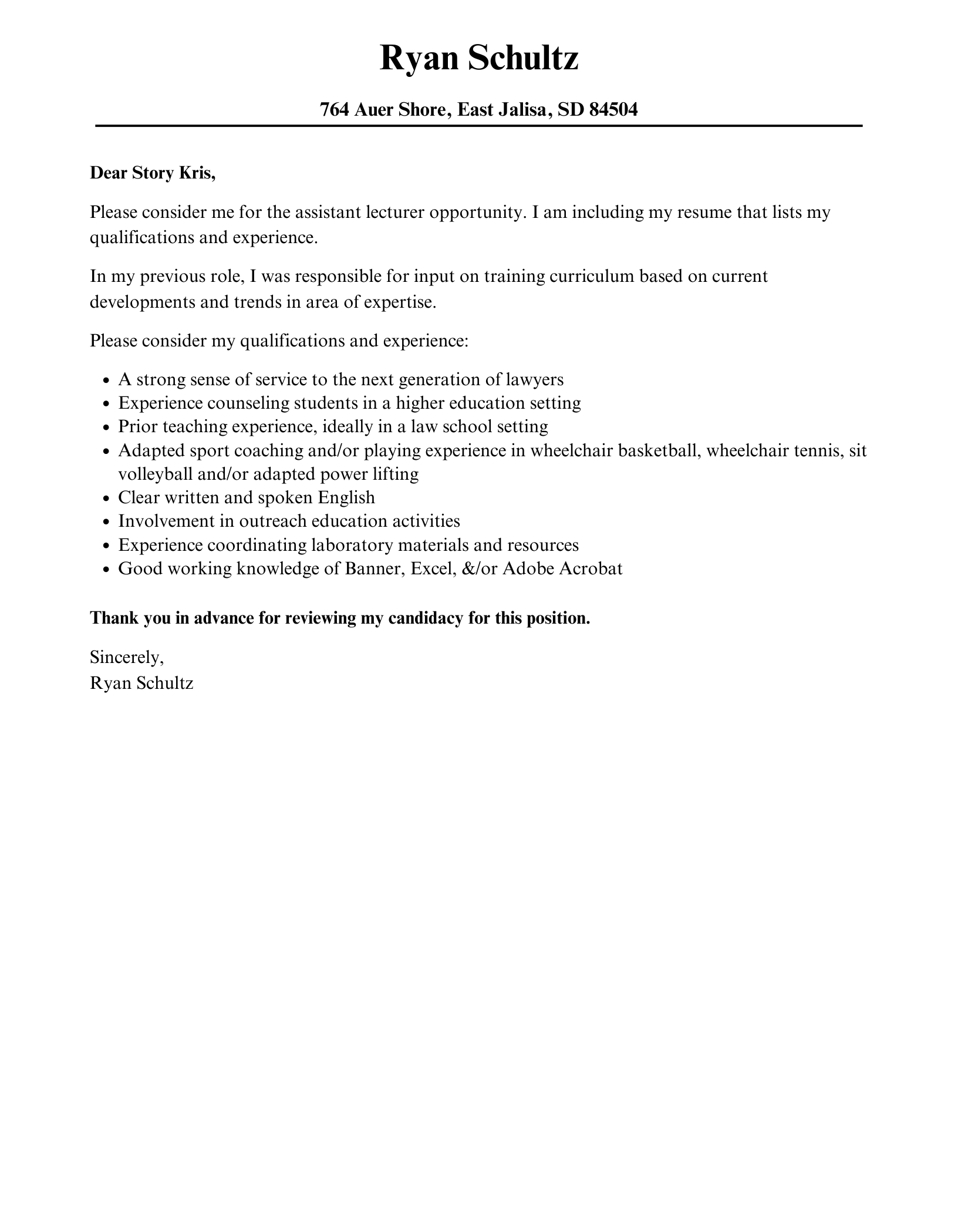 Assistant Lecturer Cover Letter Velvet Jobs