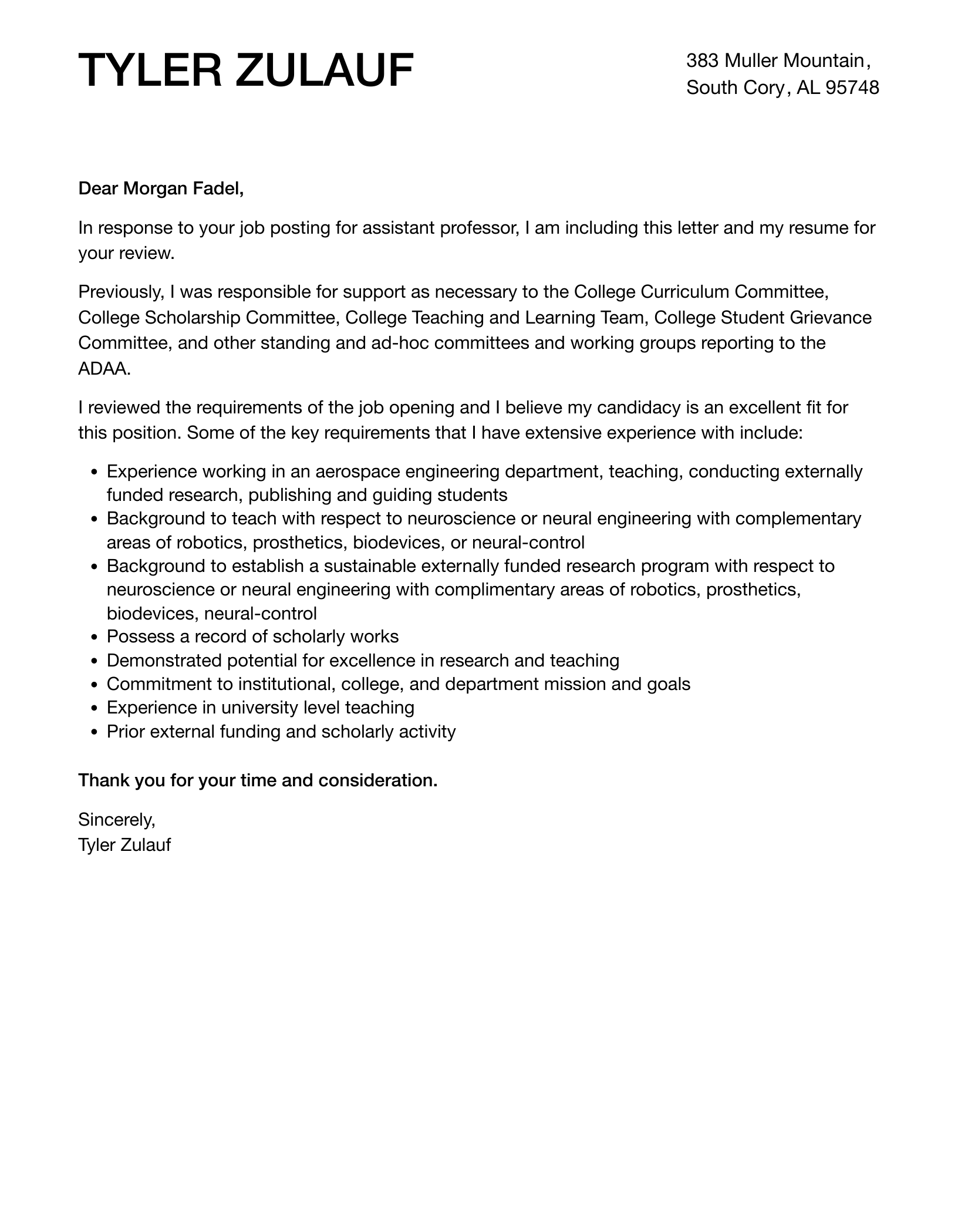 Assistant Professor Cover Letter Velvet Jobs