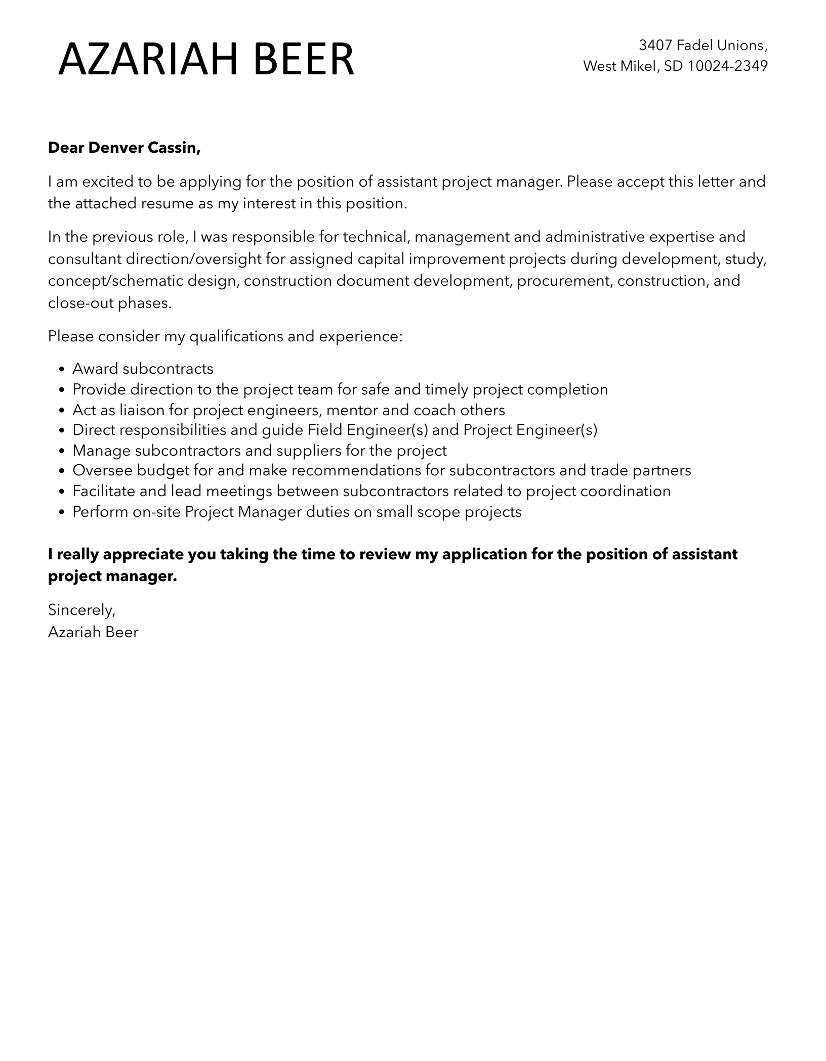 Assistant Project Manager Cover Letter Velvet Jobs