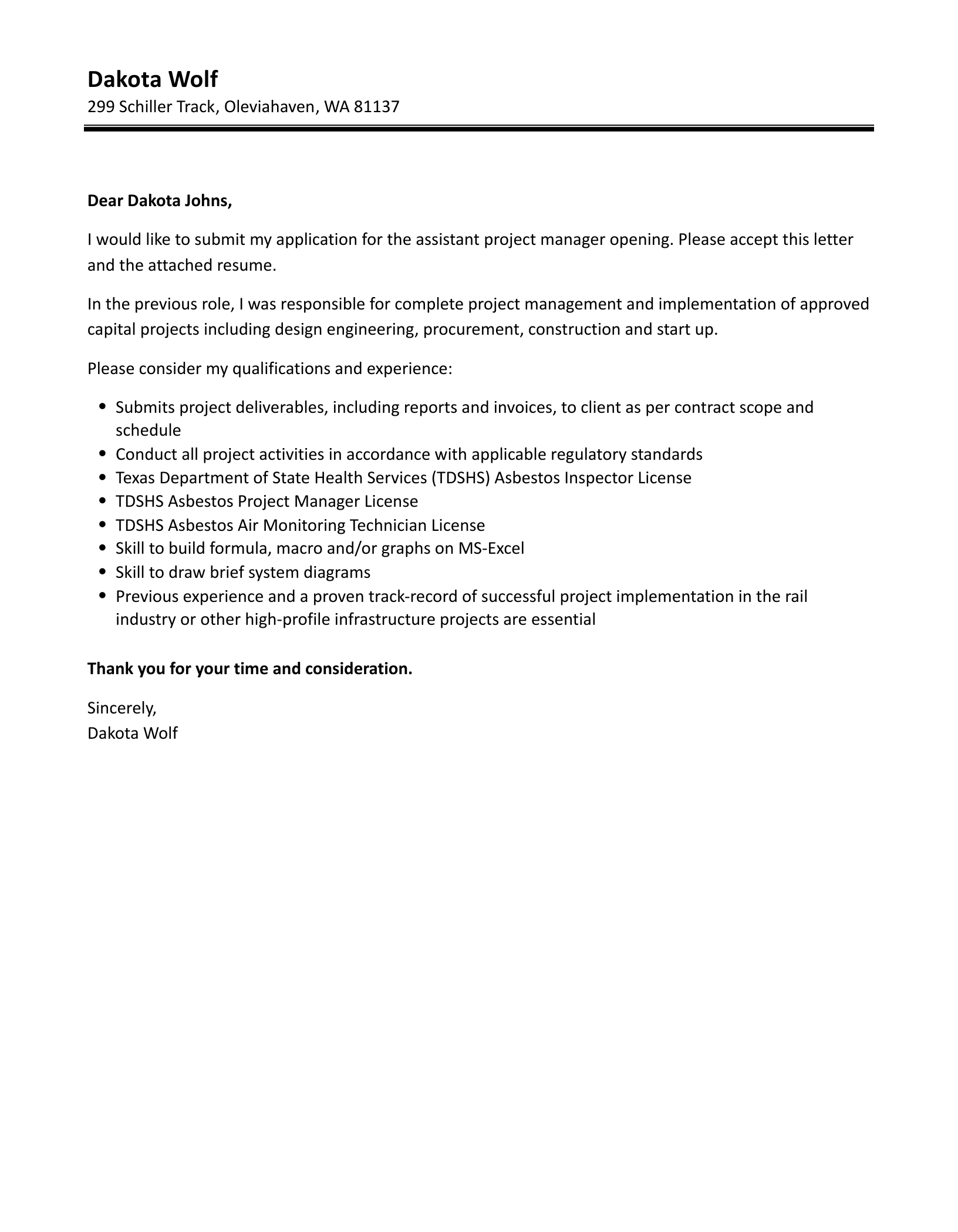 Assistant Project Manager Cover Letter Velvet Jobs