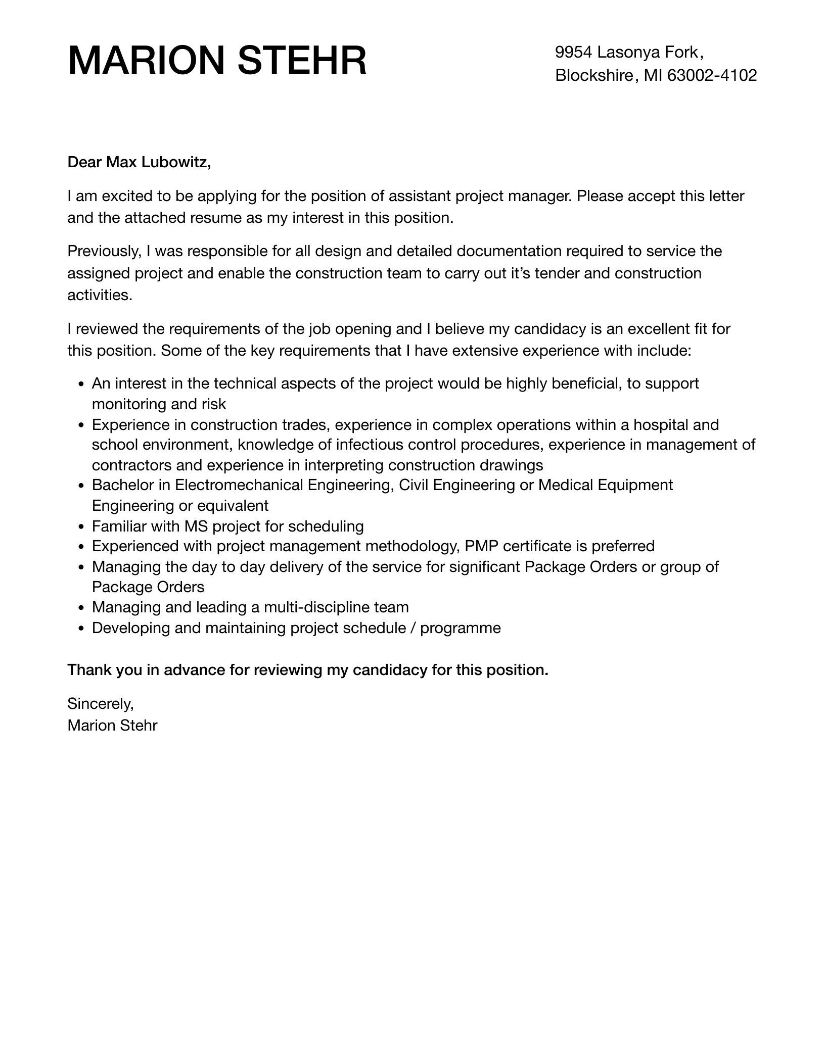 Assistant Project Manager Cover Letter Velvet Jobs