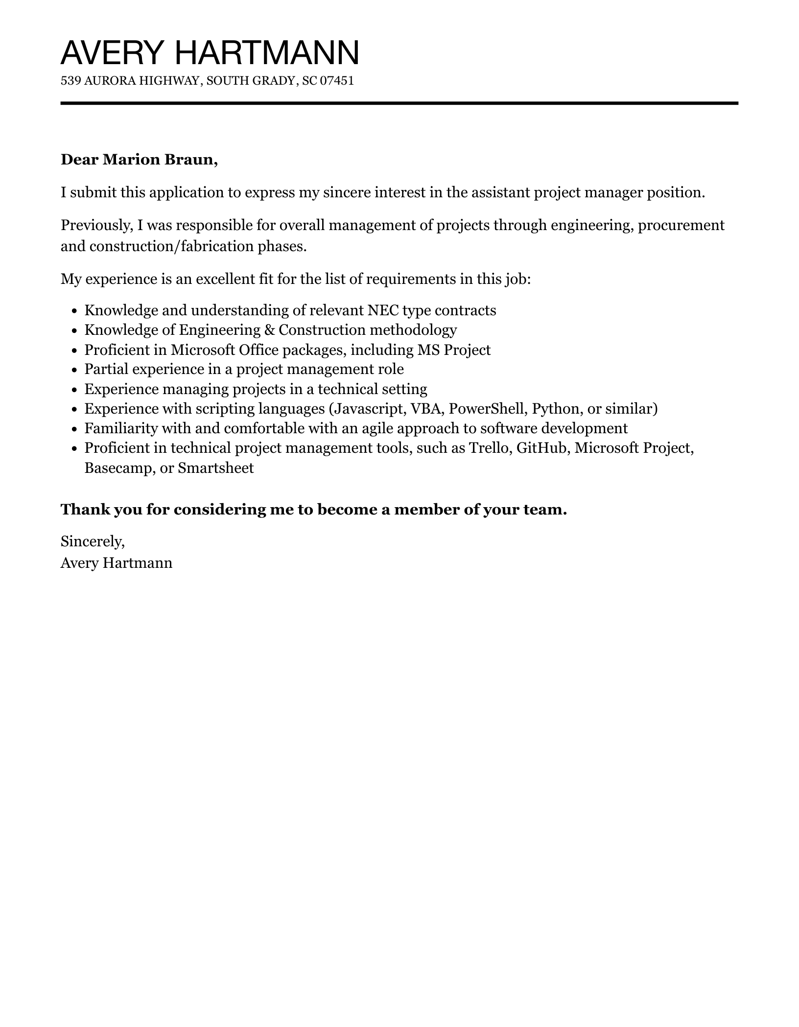 Assistant Project Manager Cover Letter Velvet Jobs