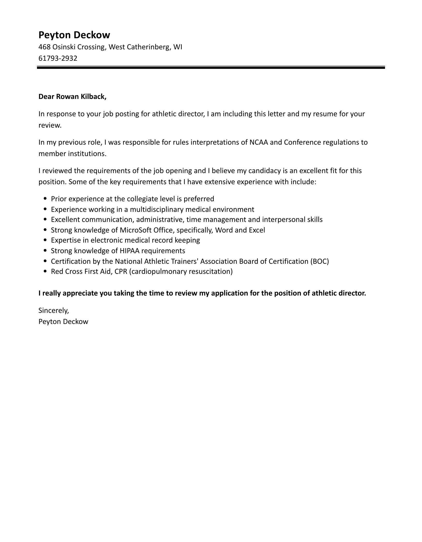 Athletic Director Cover Letter Velvet Jobs