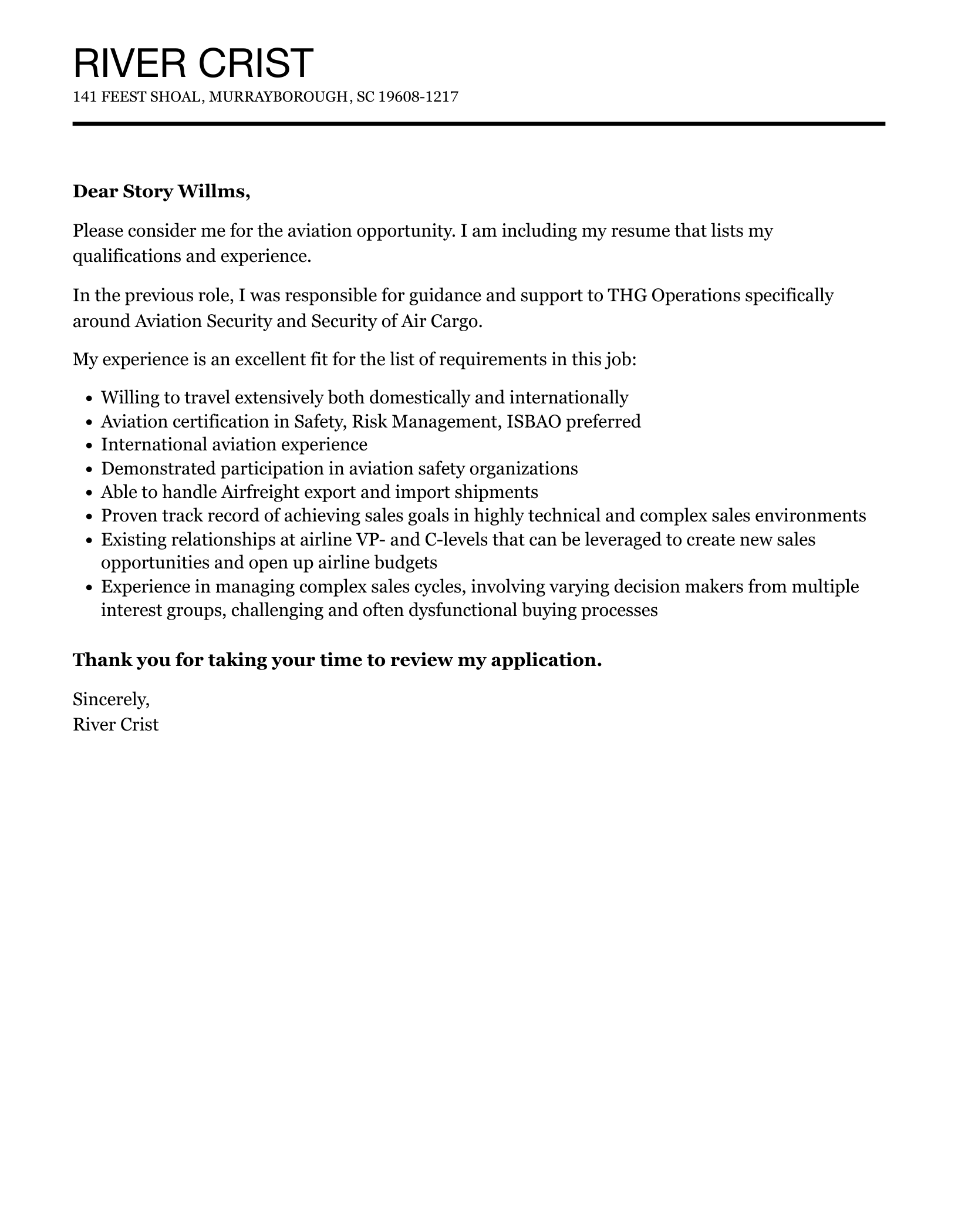 Aviation Cover Letter Velvet Jobs