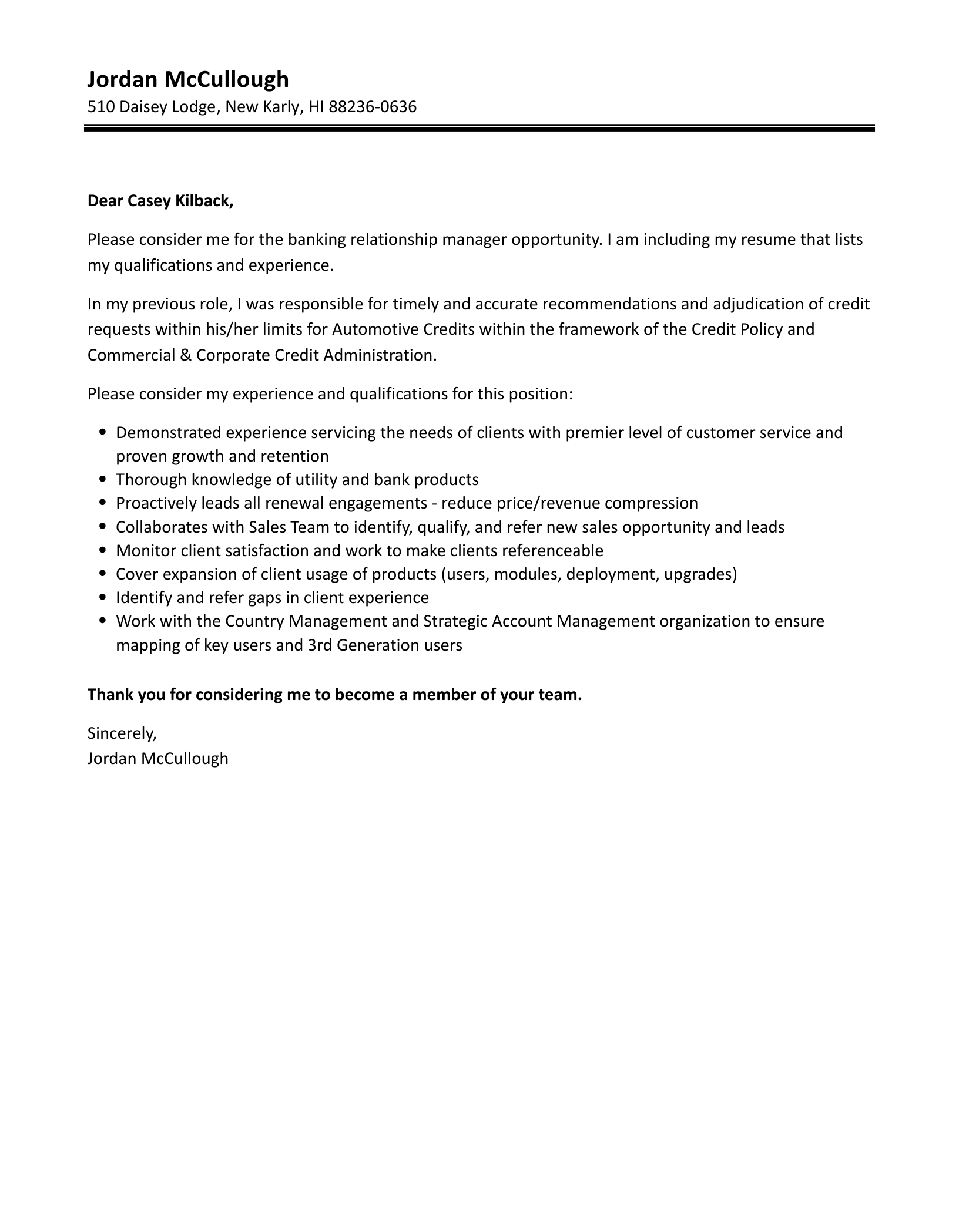 Banking Relationship Manager Cover Letter Velvet Jobs
