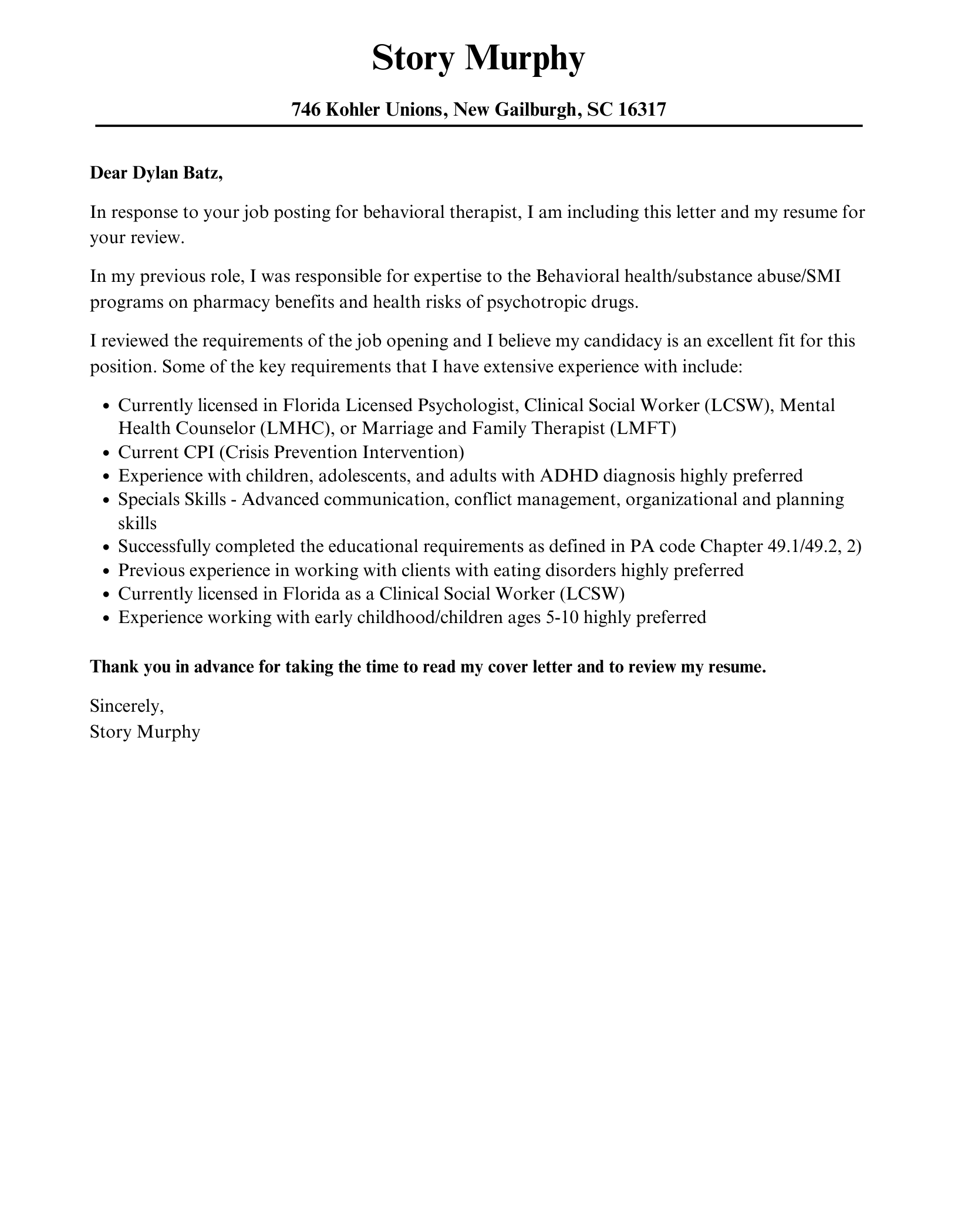 Behavioral Therapist Cover Letter Velvet Jobs