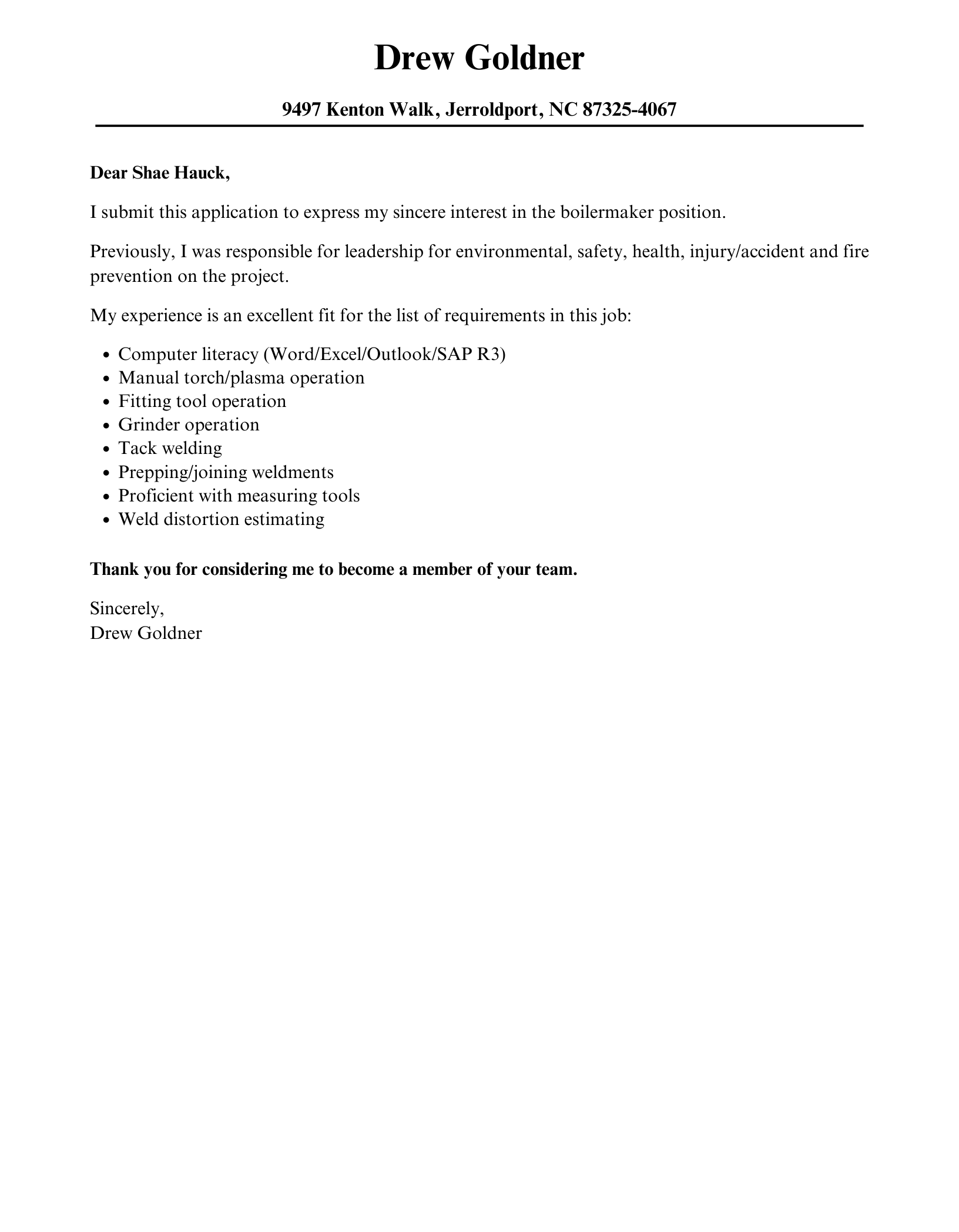 Boilermaker Cover Letter Velvet Jobs