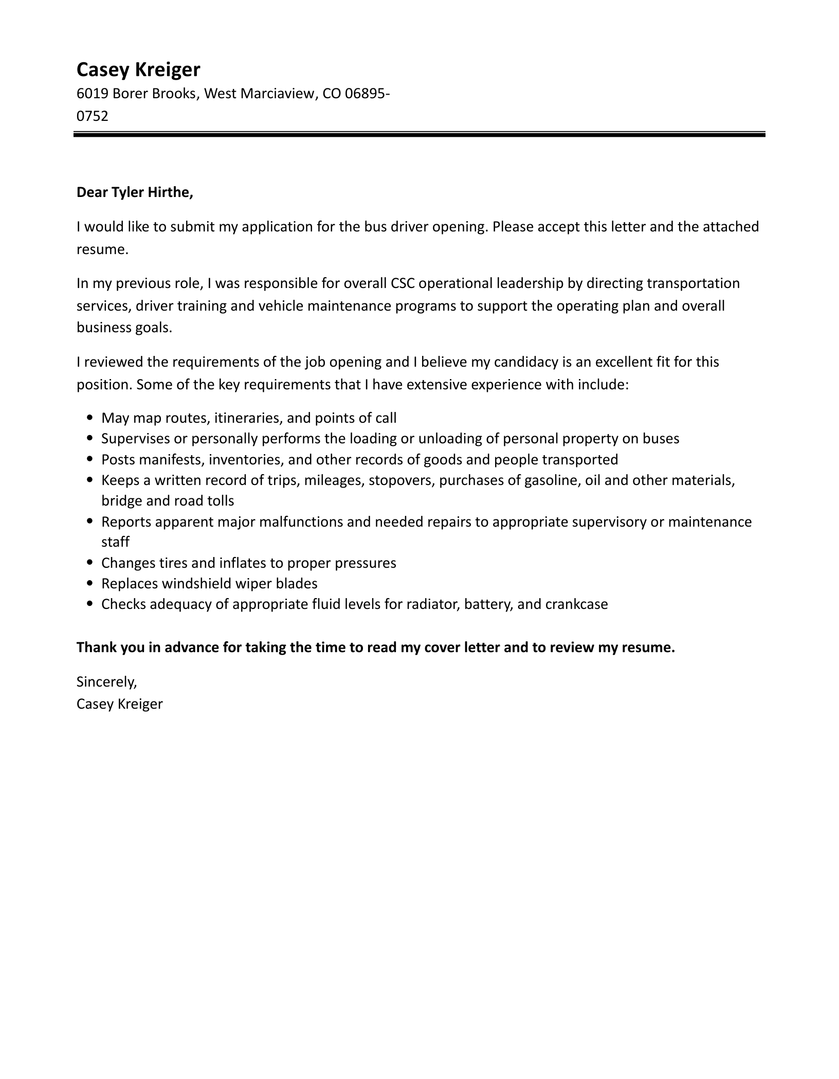 Bus Driver Cover Letter Velvet Jobs