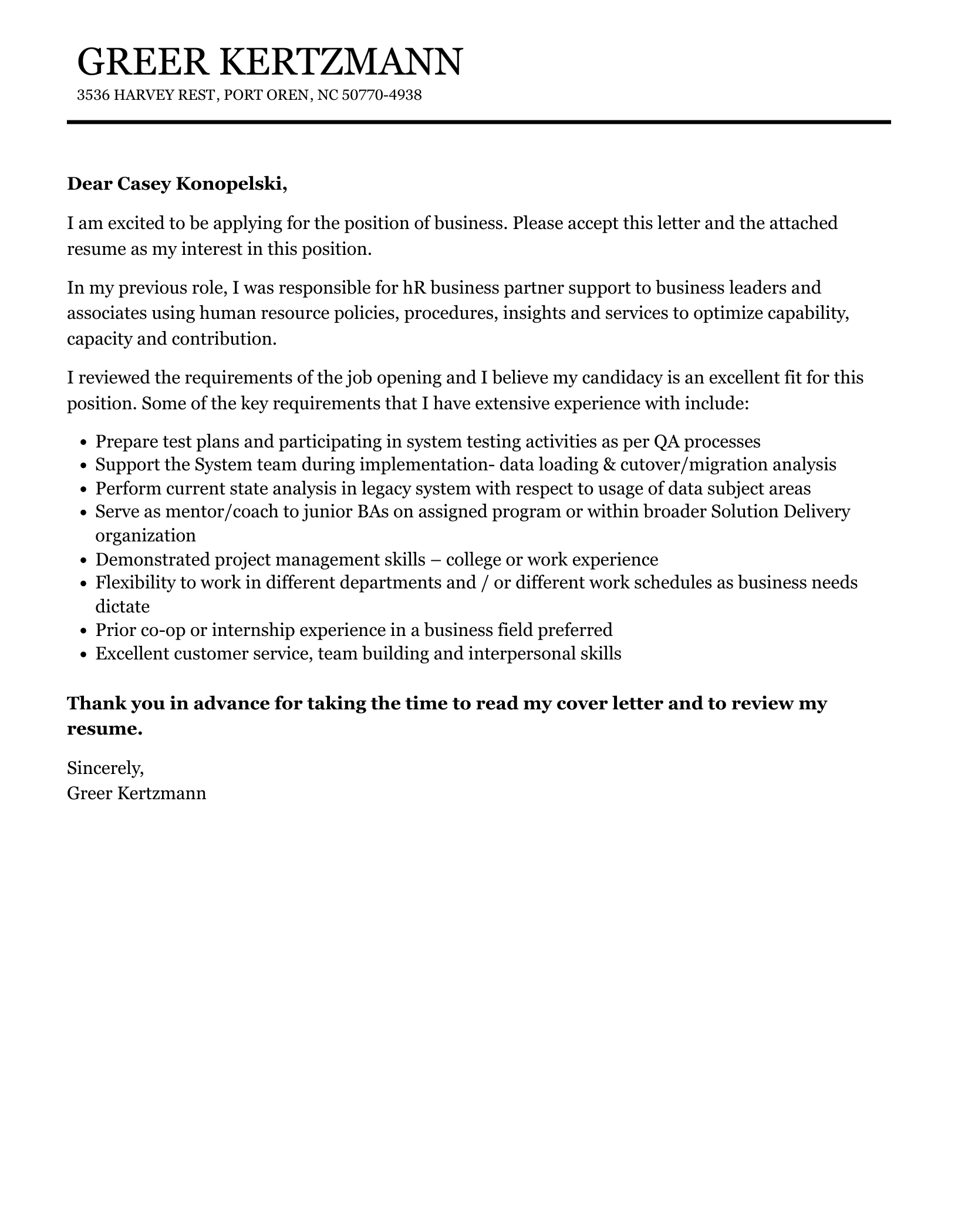 Business Cover Letter Velvet Jobs