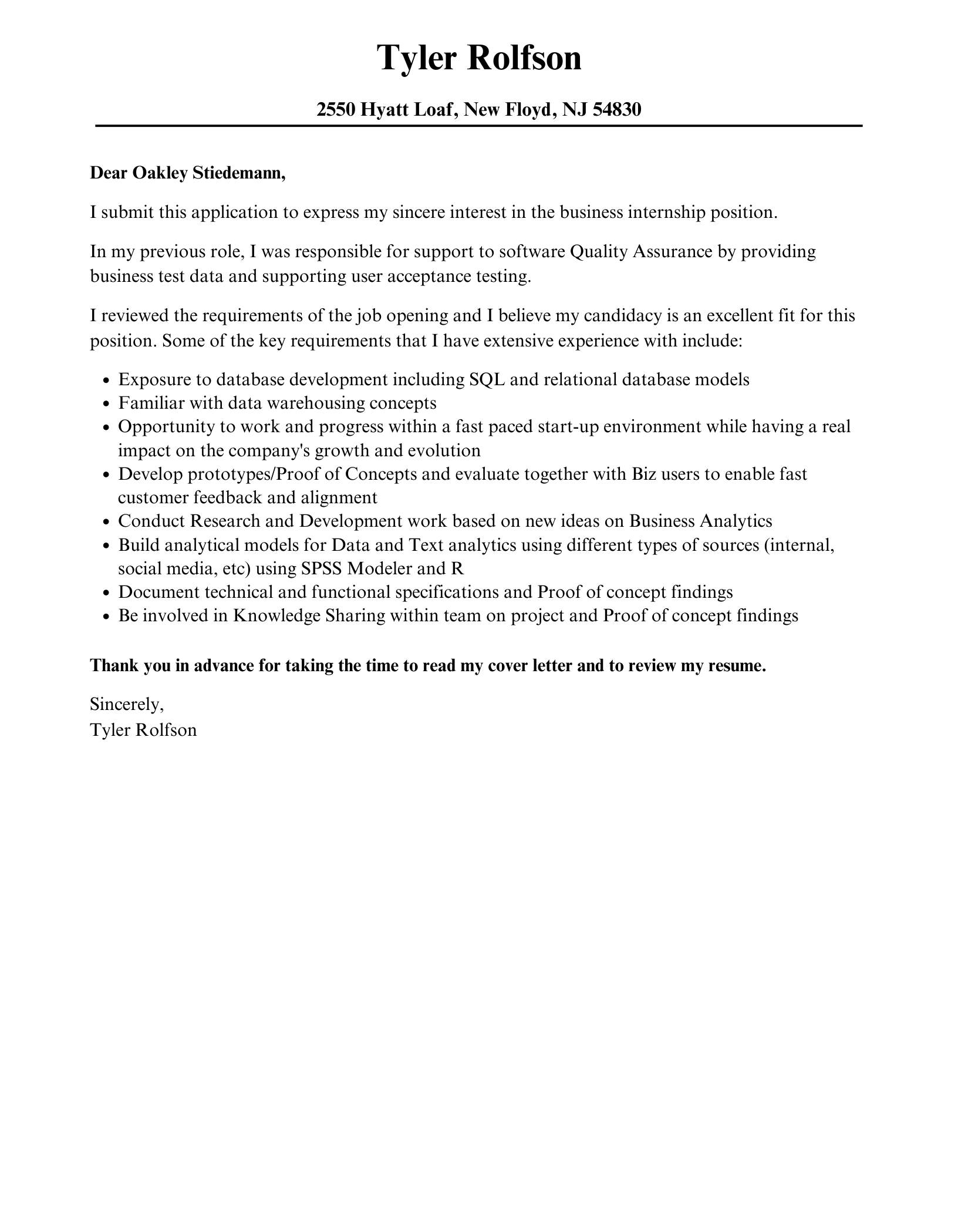 Internship Cover Letter Sample Templates At Allbusinesstemplates Com