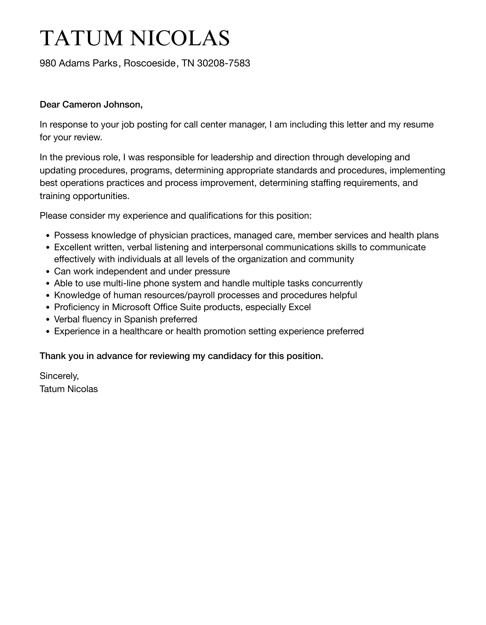 Call Center Manager Cover Letter Velvet Jobs