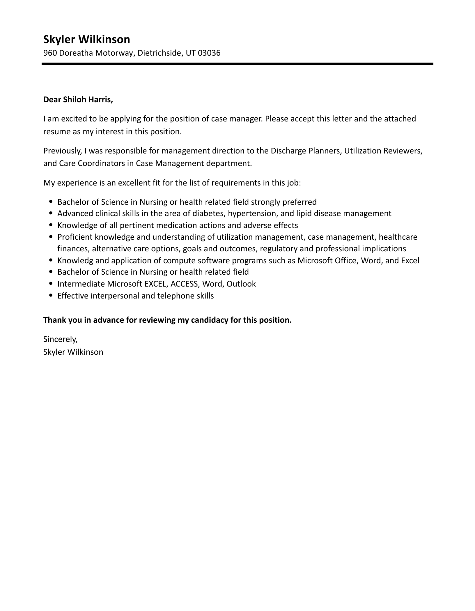 Case Manager Cover Letter Velvet Jobs