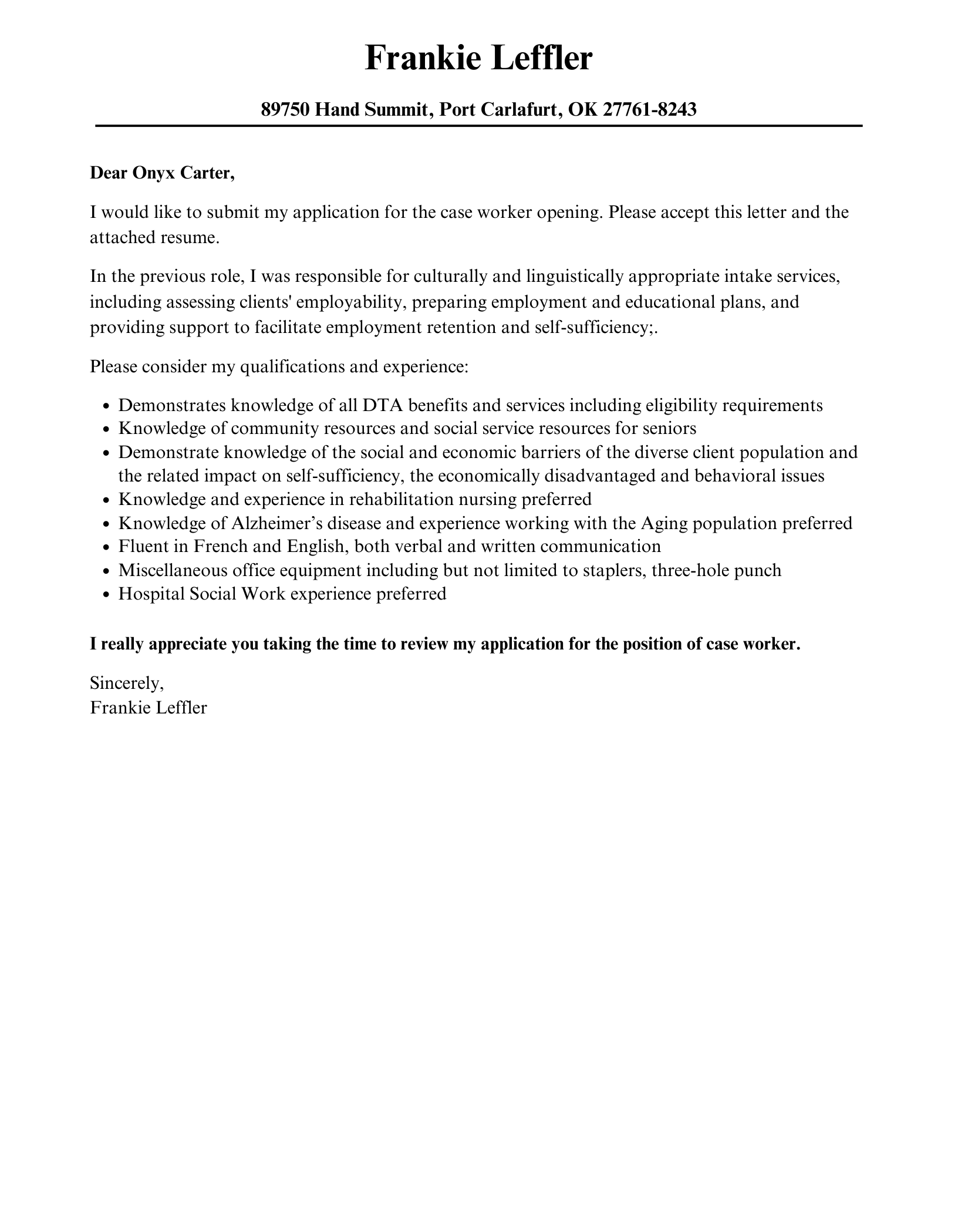 Case Worker Cover Letter Velvet Jobs