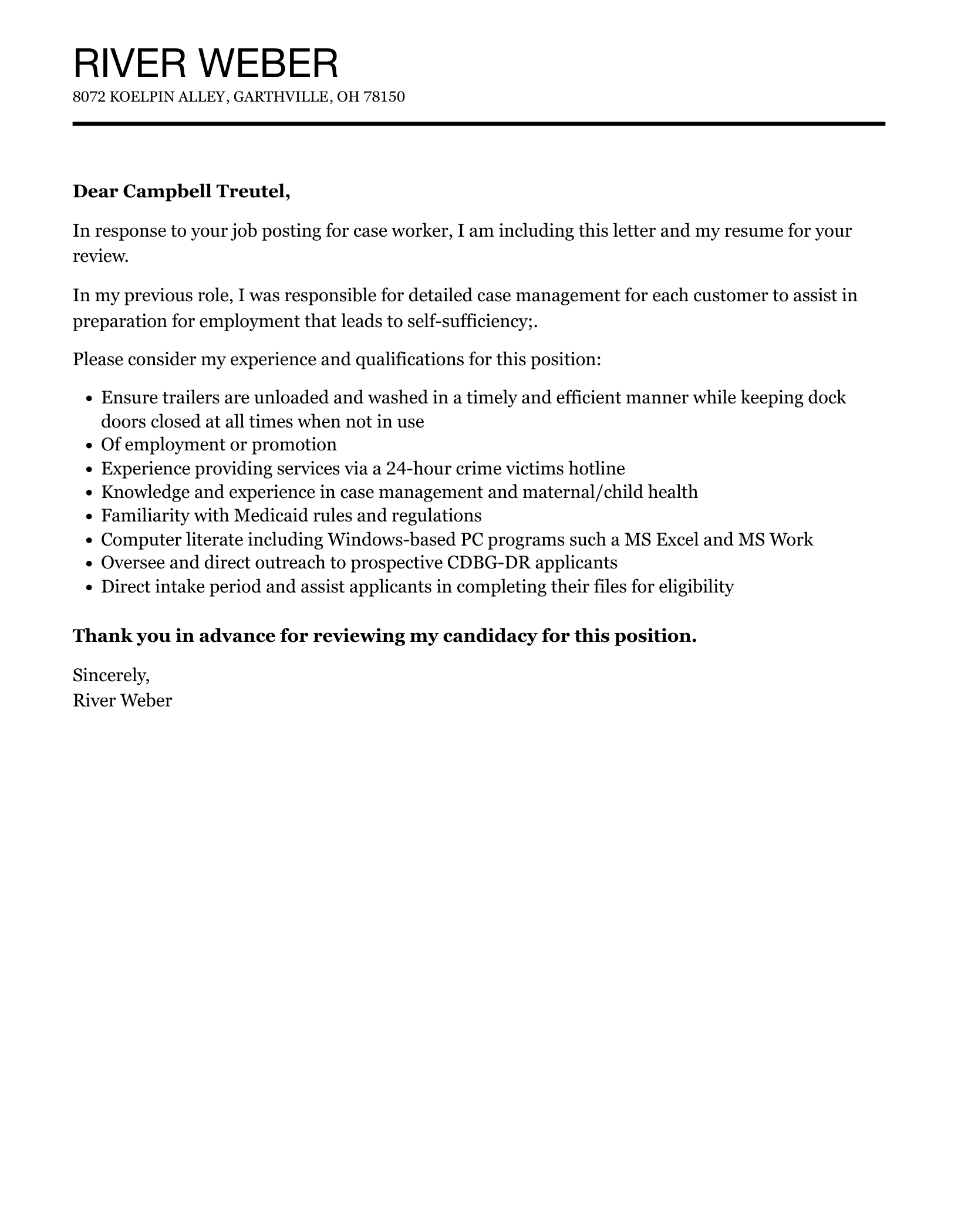 Case Worker Cover Letter Velvet Jobs