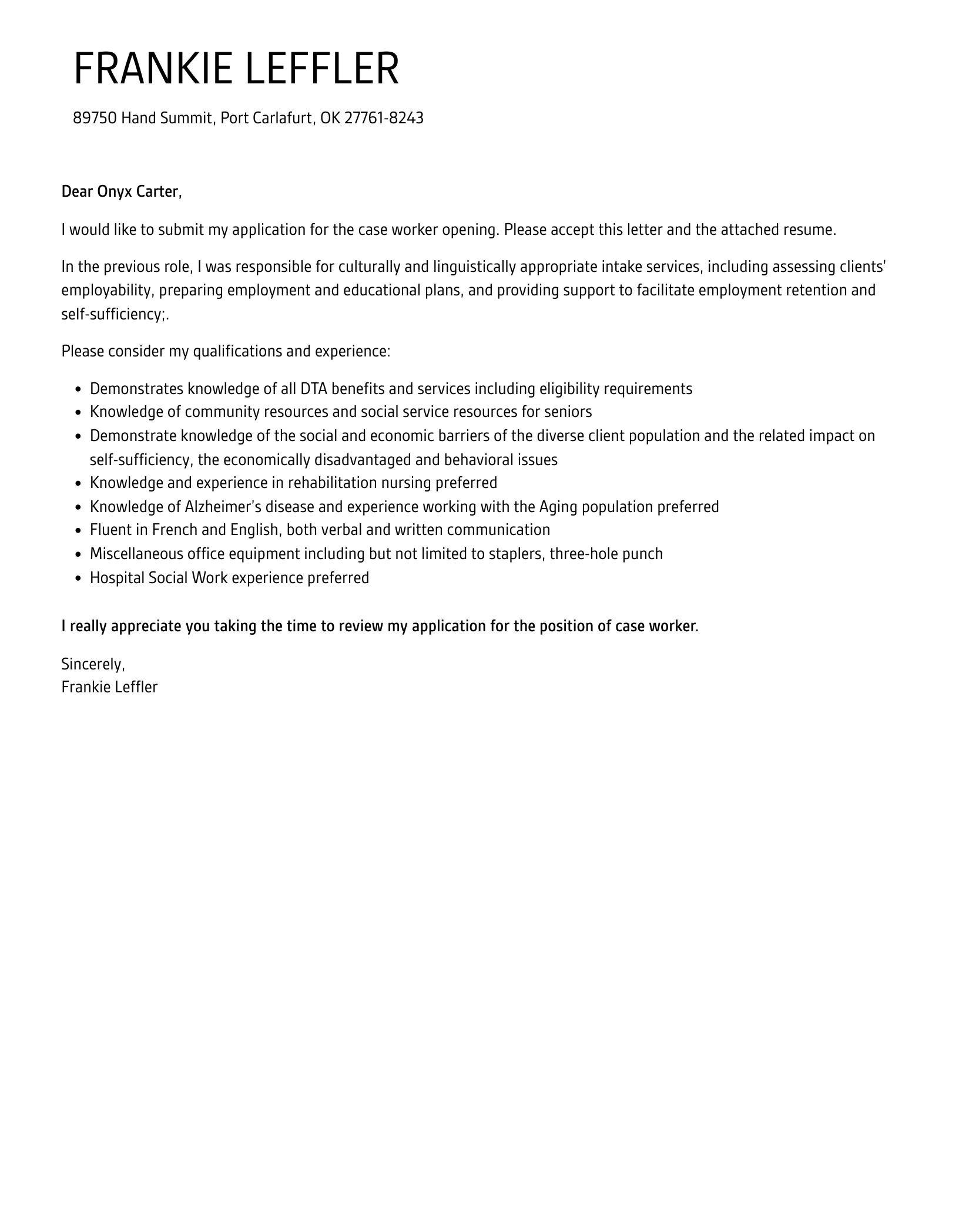 Case Worker Cover Letter Velvet Jobs