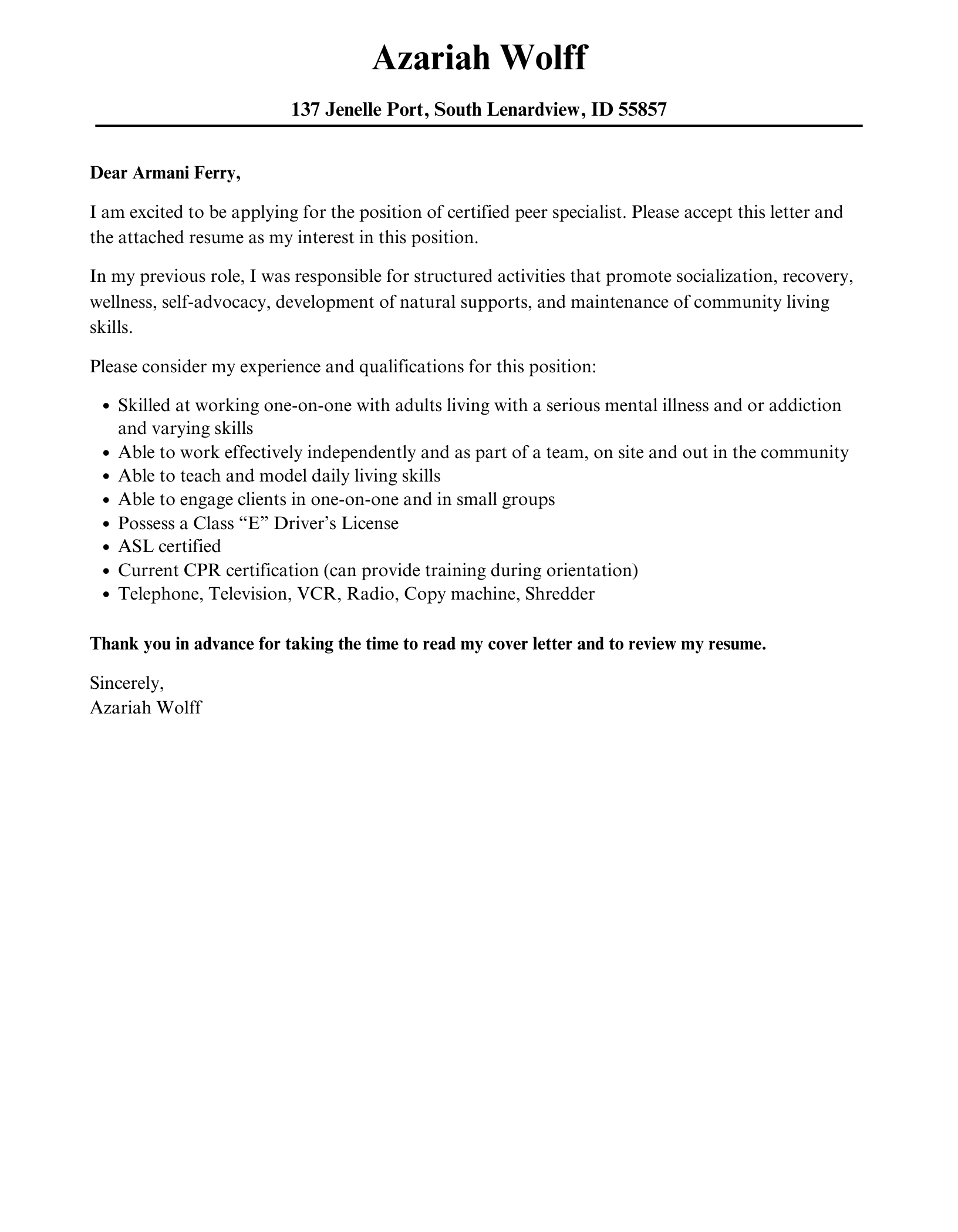 Certified Peer Specialist Cover Letter Velvet Jobs Certified Peer Specialist Cover Letter Velvet Jobs
