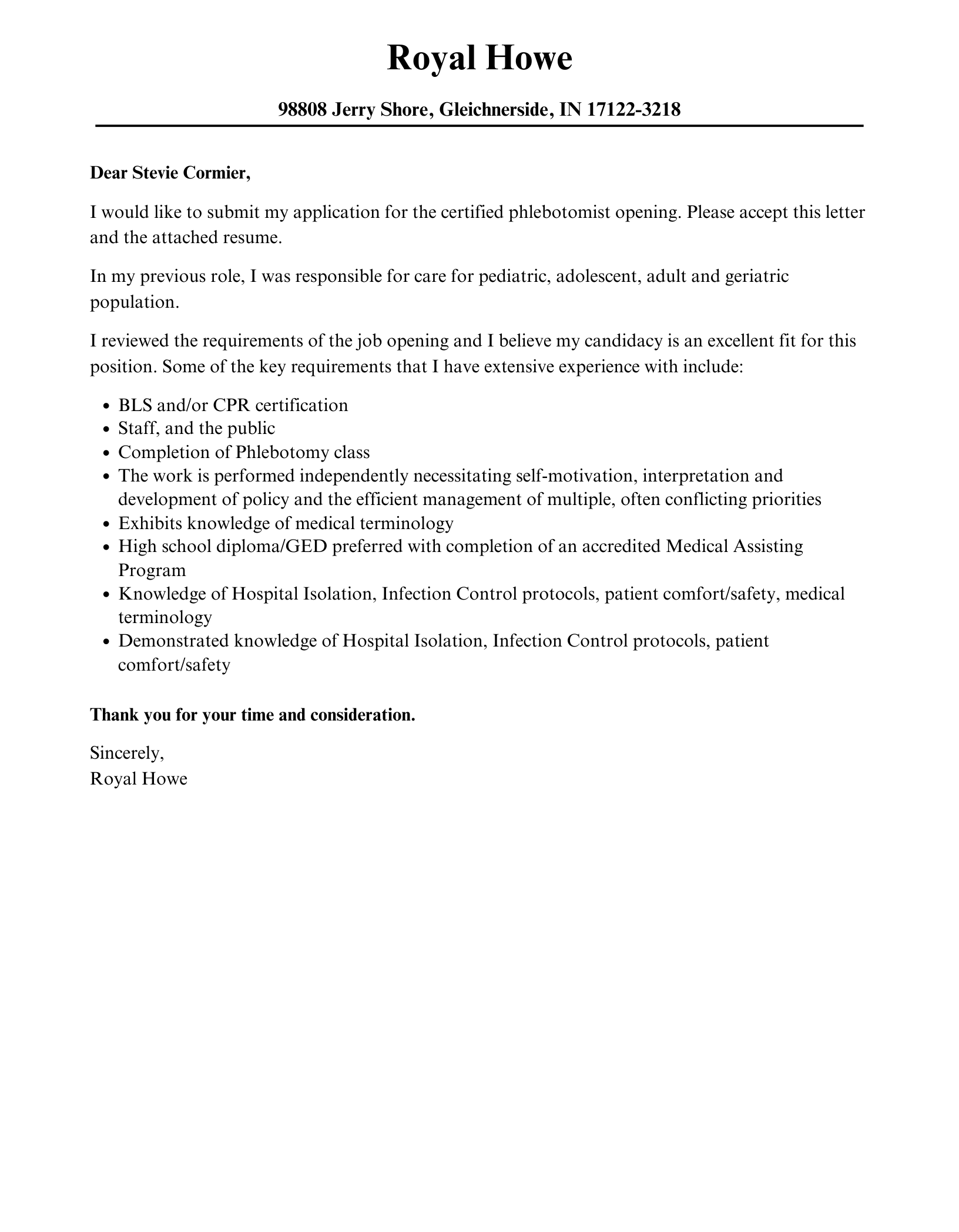 Certified Phlebotomist Cover Letter Velvet Jobs