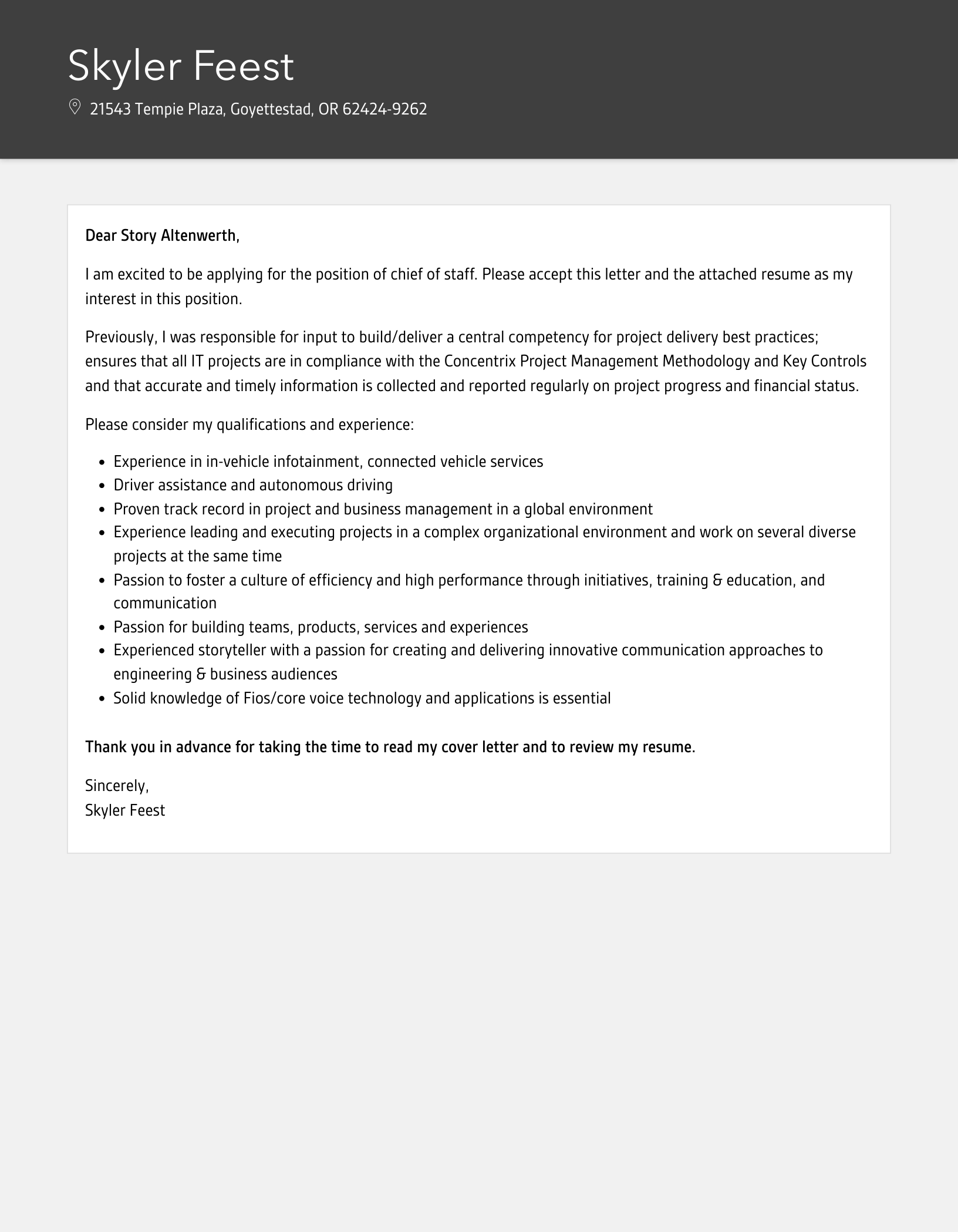 Chief Of Staff Cover Letter Velvet Jobs
