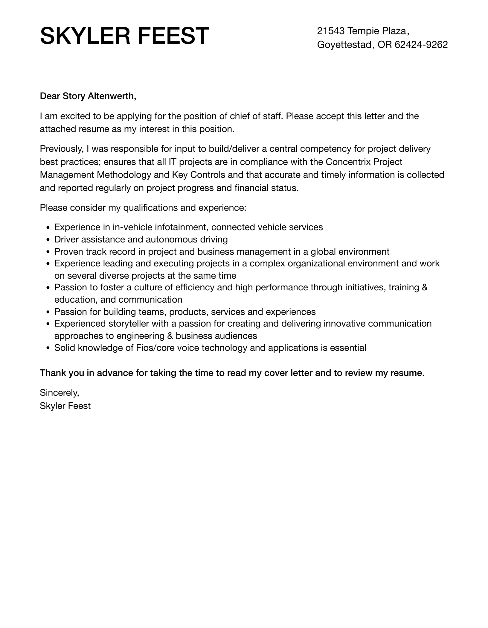 Chief Of Staff Cover Letter Velvet Jobs