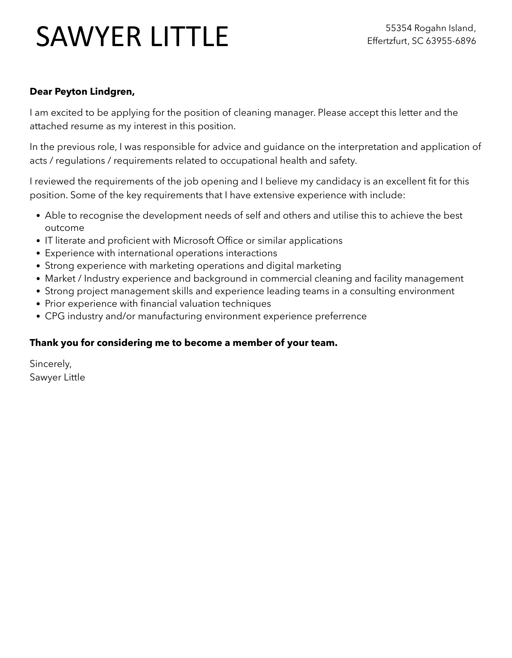 Cleaning Manager Cover Letter Velvet Jobs