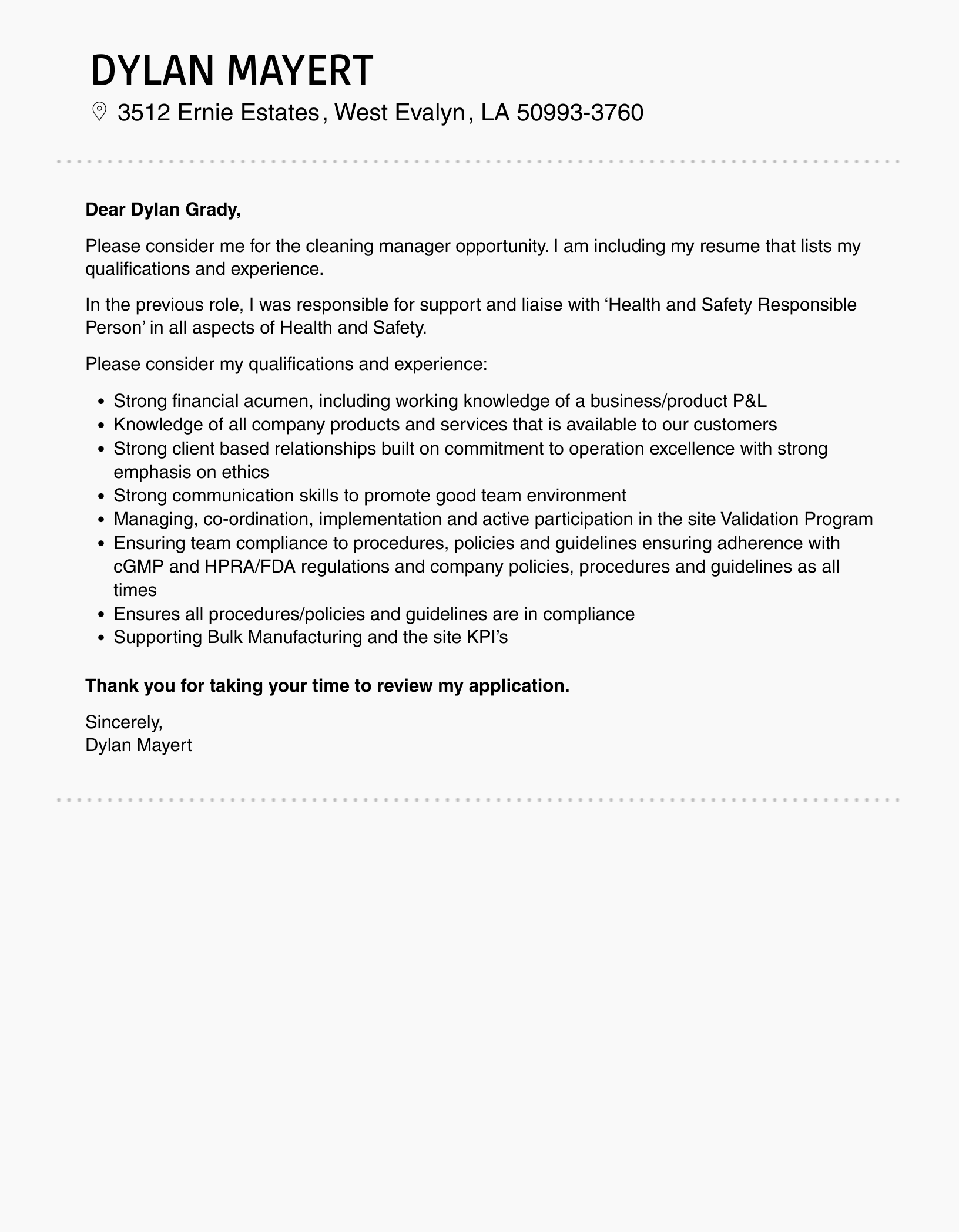 Cleaning Manager Cover Letter Velvet Jobs