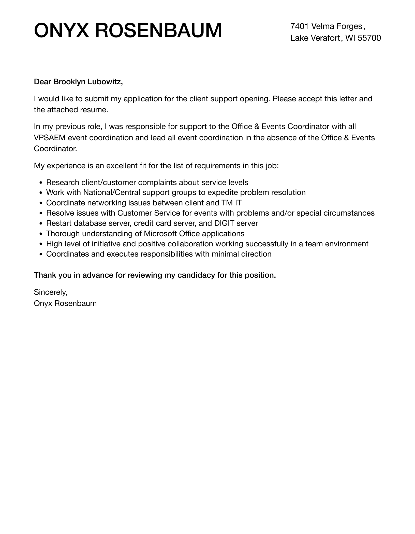 Client Support Cover Letter Velvet Jobs