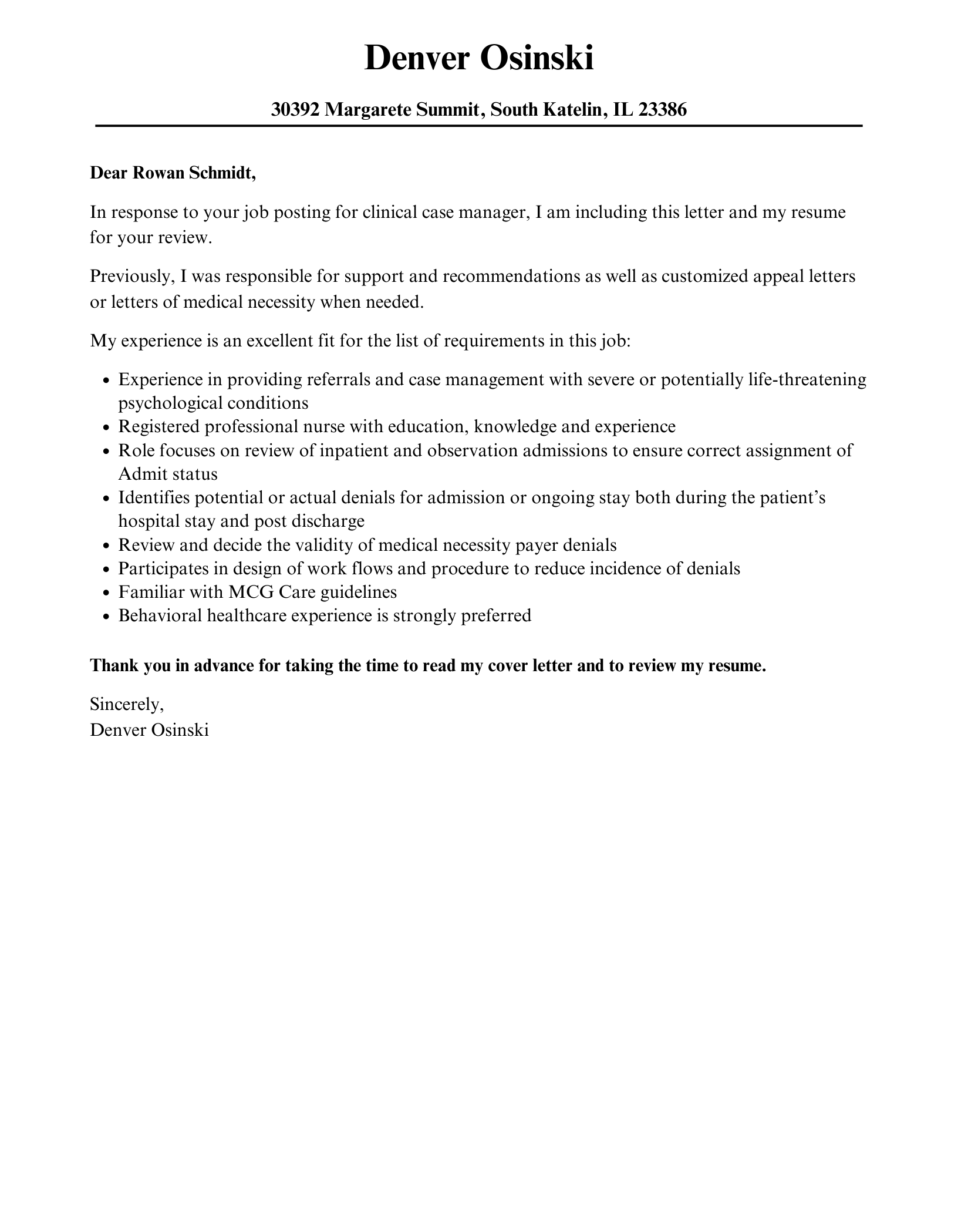  Case Manager Cover Letter Sample Real Case Manager Cover Letter 
