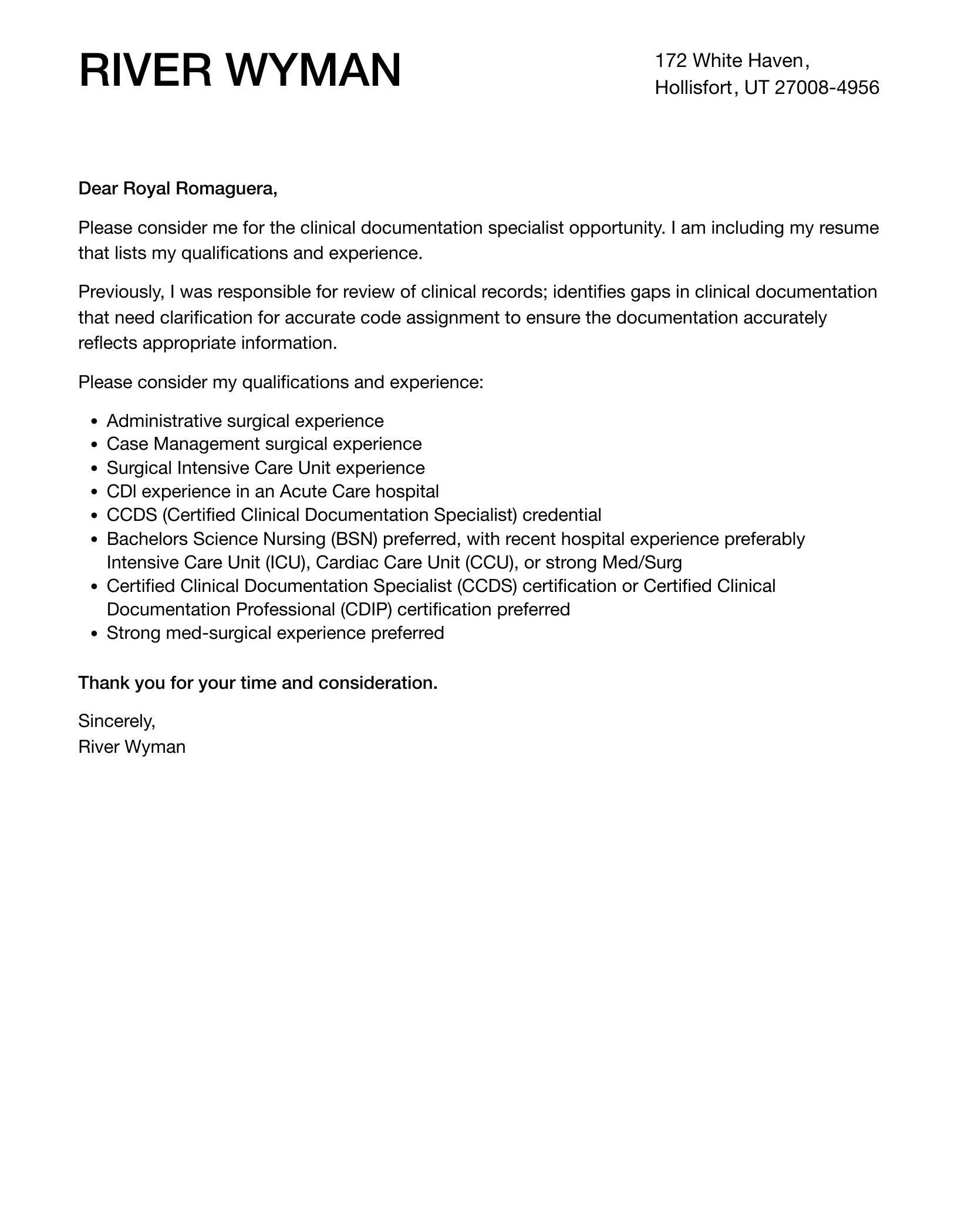 Clinical Documentation Specialist Cover Letter Velvet Jobs Clinical Documentation Specialist Cover Letter Velvet Jobs