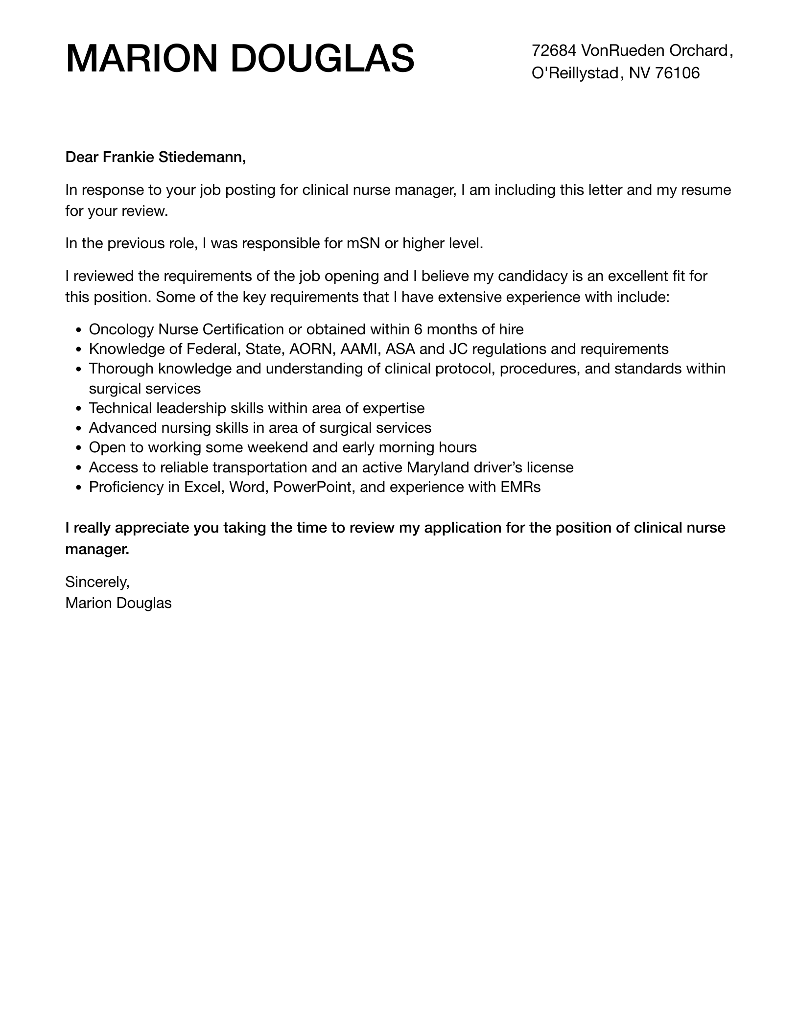 Clinical Nurse Manager Cover Letter Velvet Jobs