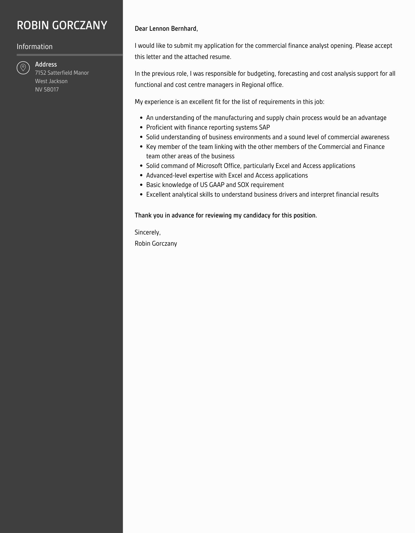 Commercial Finance Analyst Cover Letter Velvet Jobs Commercial Finance Analyst Cover Letter Velvet Jobs