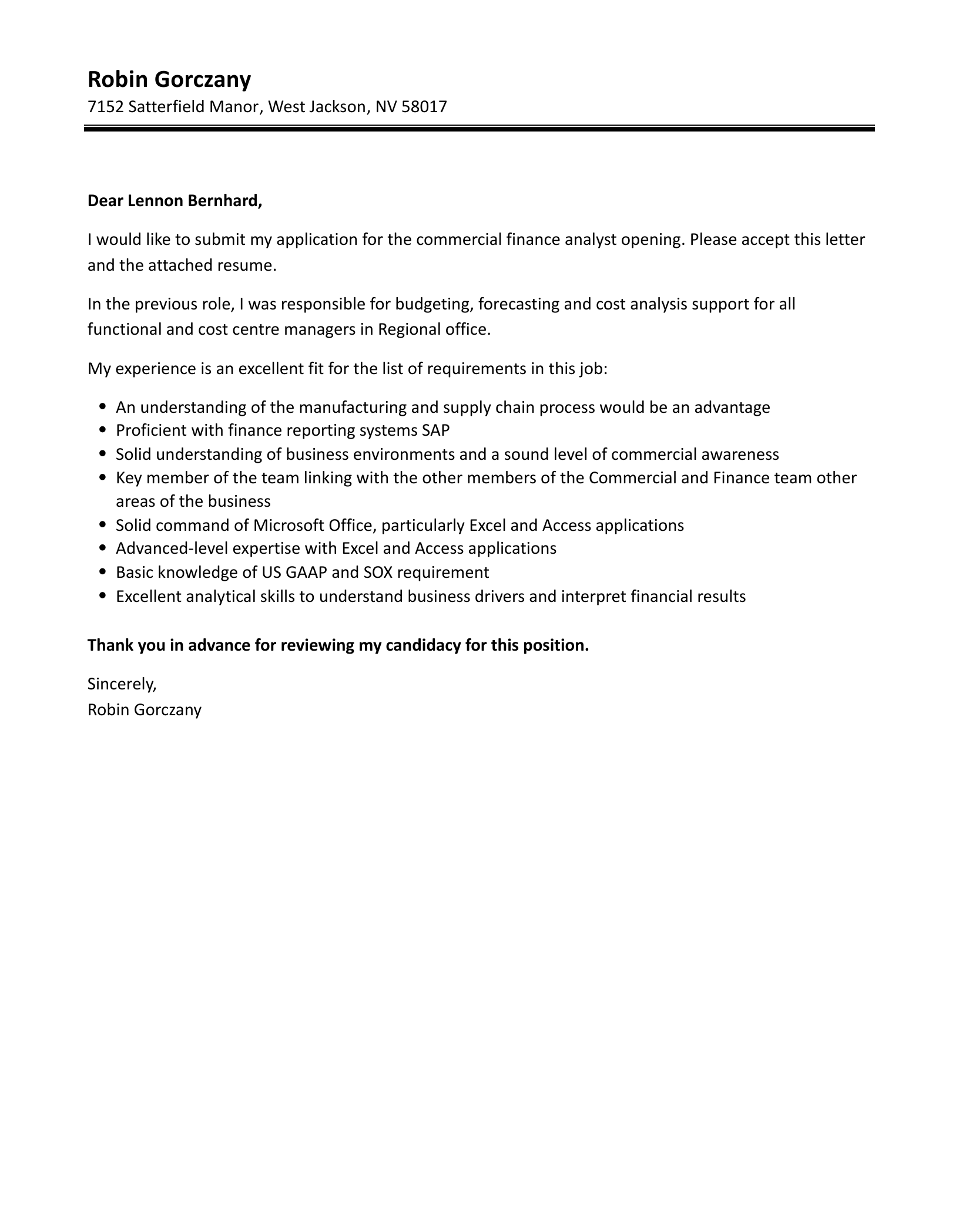 Commercial Finance Analyst Cover Letter Velvet Jobs Commercial Finance Analyst Cover Letter Velvet Jobs