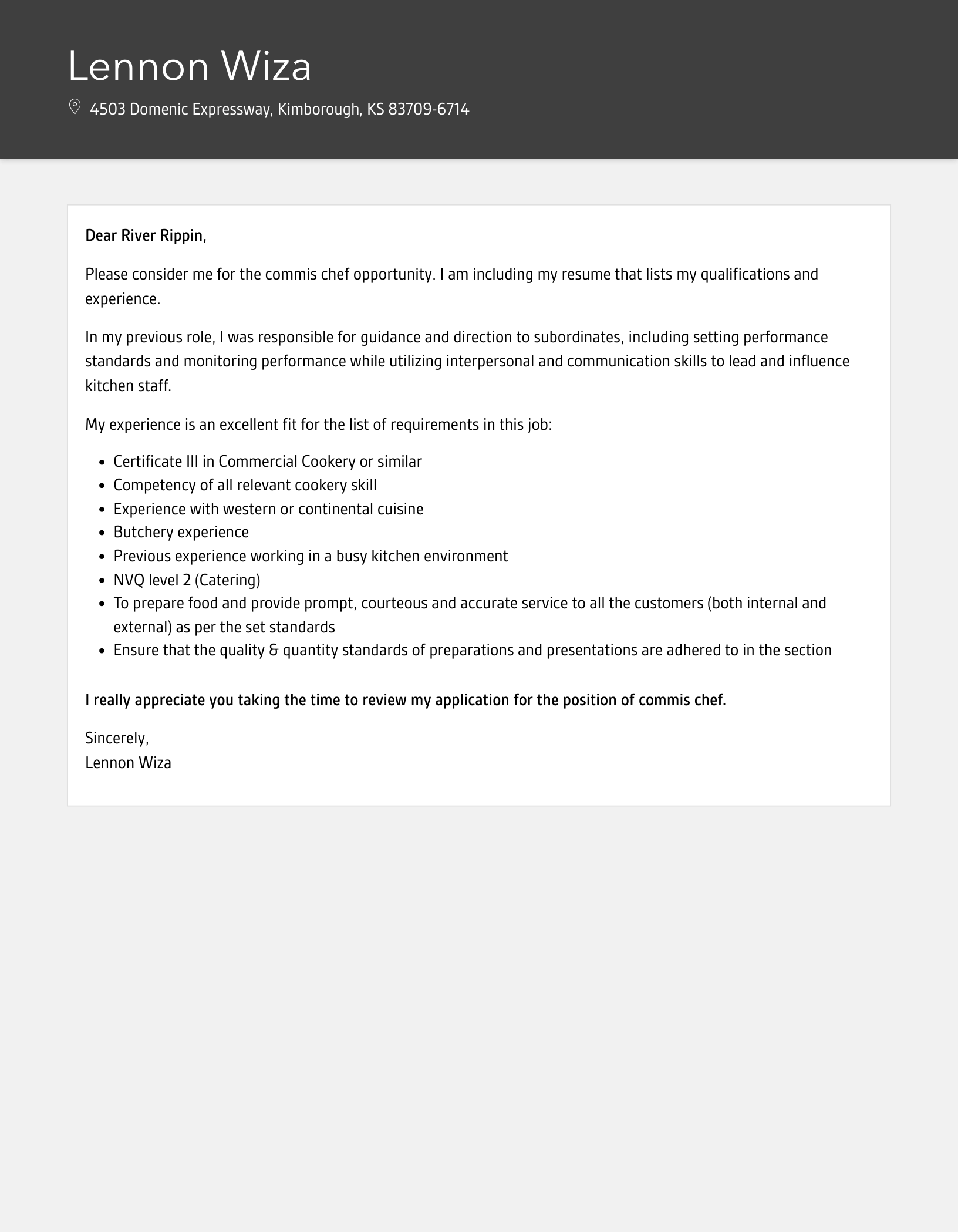 Commis Chef Cover Letter Velvet Jobs