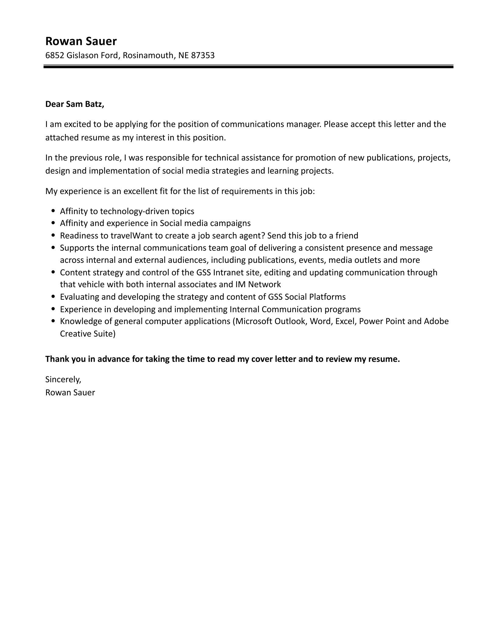 Communications Manager Cover Letter Velvet Jobs